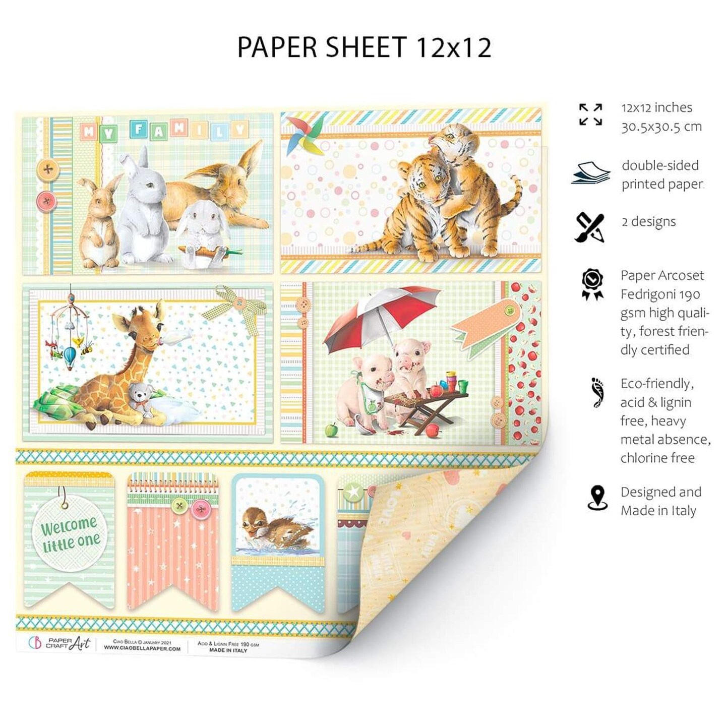 Ciao Bella My First Year Cards & Tags Paper Sheet 12"x12" 1 Sheet ...