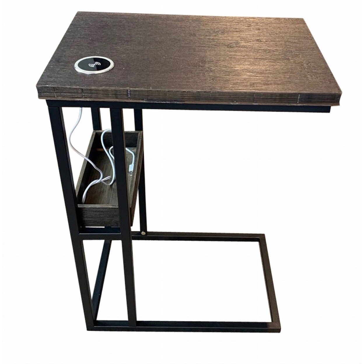 Eccostyle Solid Bamboo Steel Frame C Table with Tray and Wireless USB ...