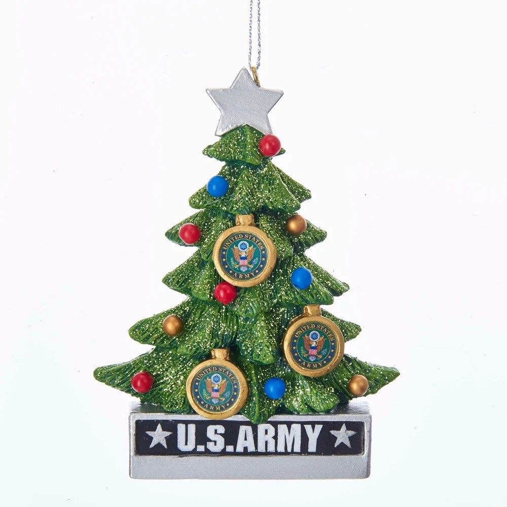 KSA Pack of 12 Green and Silver U.S Army Christmas Tree Ornaments 4.5 ...