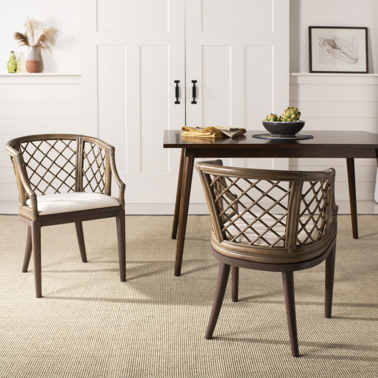 Safavieh Carlotta Arm Chair Greige / White, Color: Greige / White, Size ...