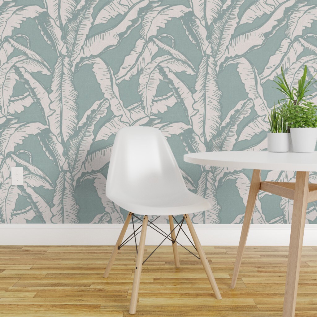 Pre Pasted Wallpaper 2FT Wide Sage Green Minimal Tropical Flora Banana Pre Pasted Wallpaper 2FT Wide Sage Green Minimal Tropical Flora Banana