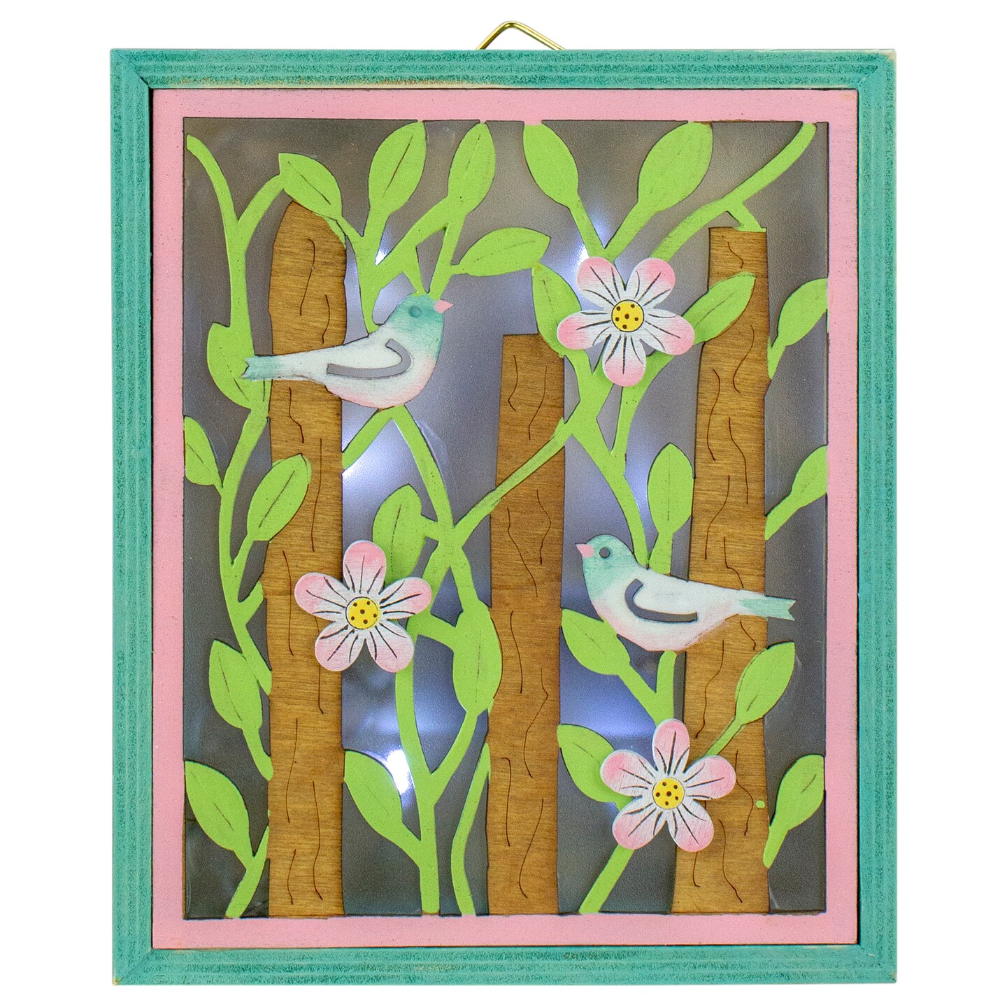 Gallerie II 6.25" Spring Songbird Wooden Green and Pink LED Hanging ...