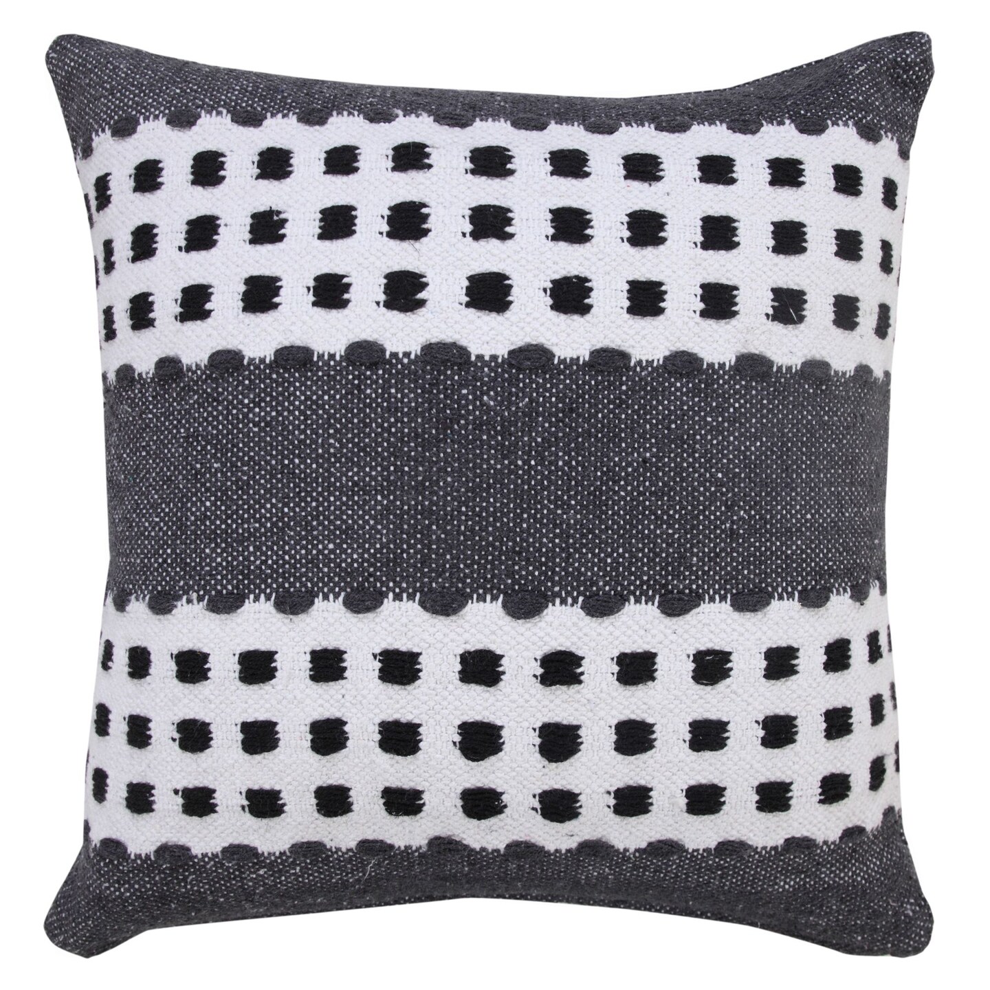 Laddha Home Designs 20" Black and White Dash Grid Striped Square Throw ...