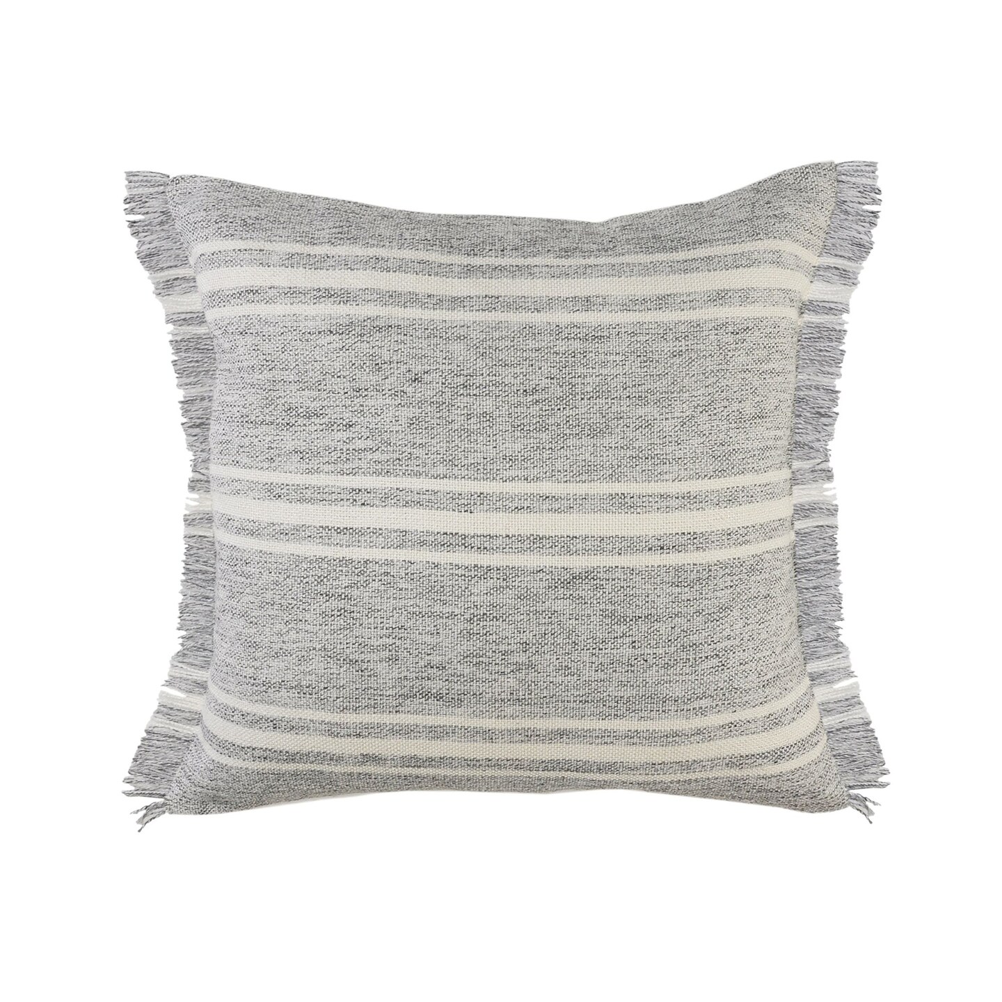 Laddha Home Designs 24" Gray and White Farmhouse Triple Stripe Square ...
