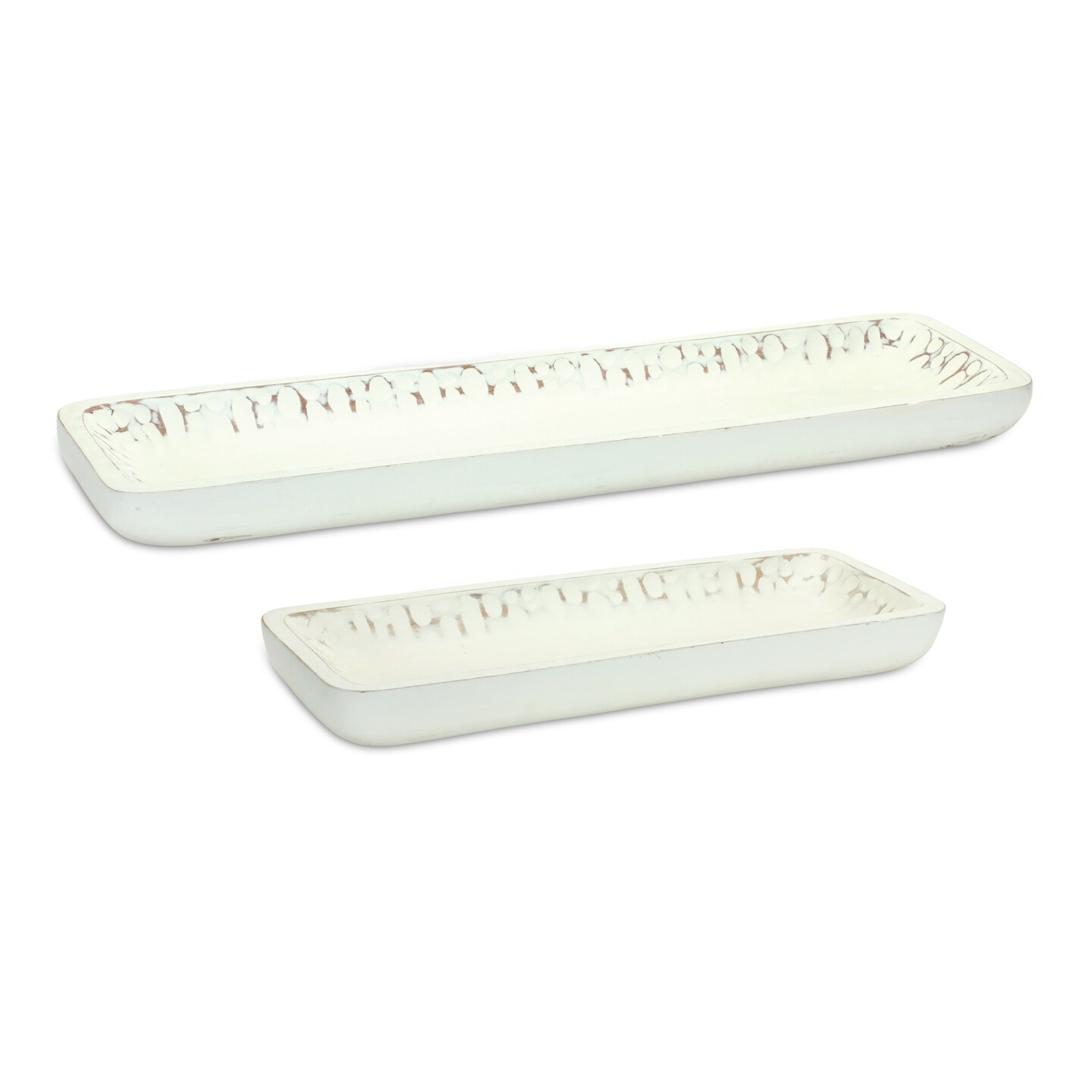 Melrose Set of 2 Mango Wood White Washed Rectangular Display Trays 27 ...