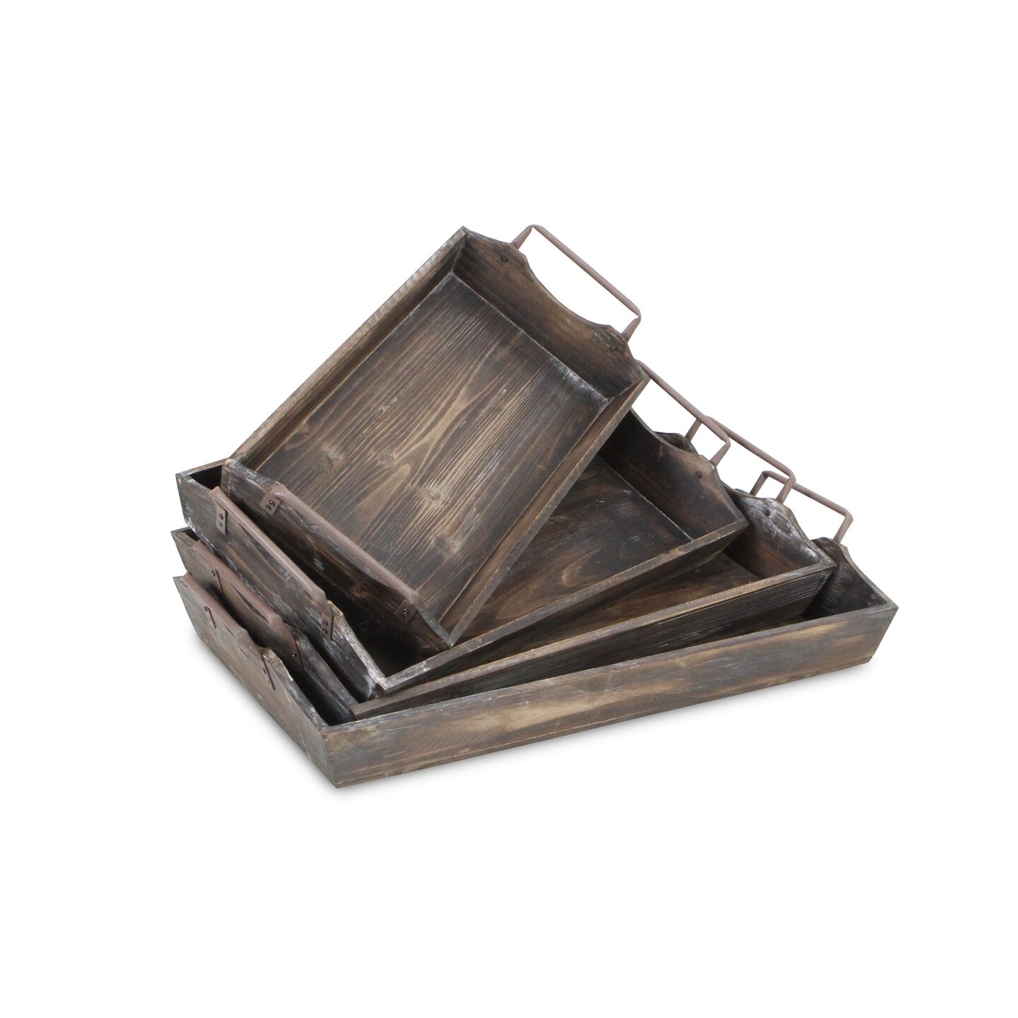 Contemporary Home Living Set of 4 Brown Tapered Trays with Metal ...