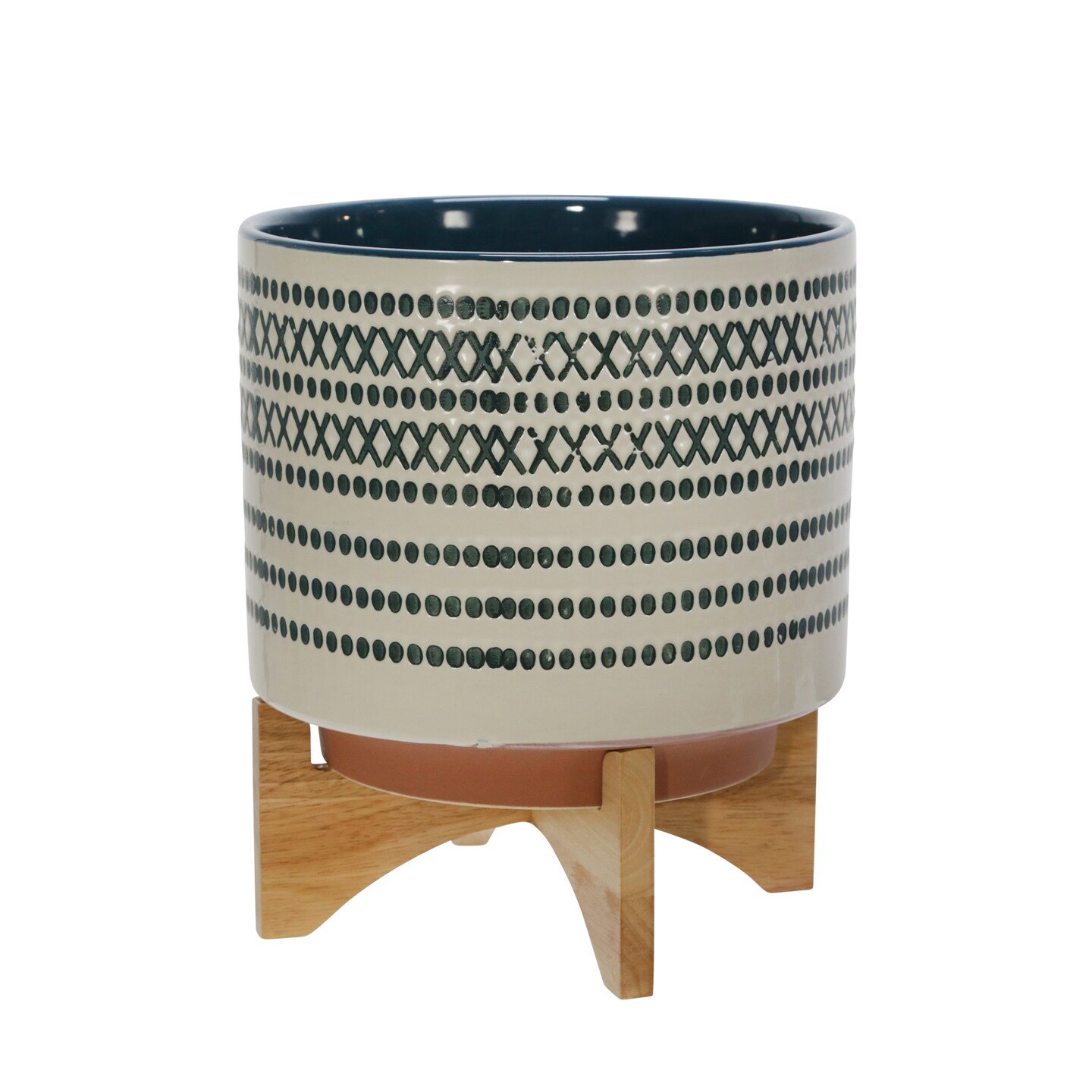 Kingston Living Ceramic Dot Design Planter on Stand - 11.5" - Blue and ...