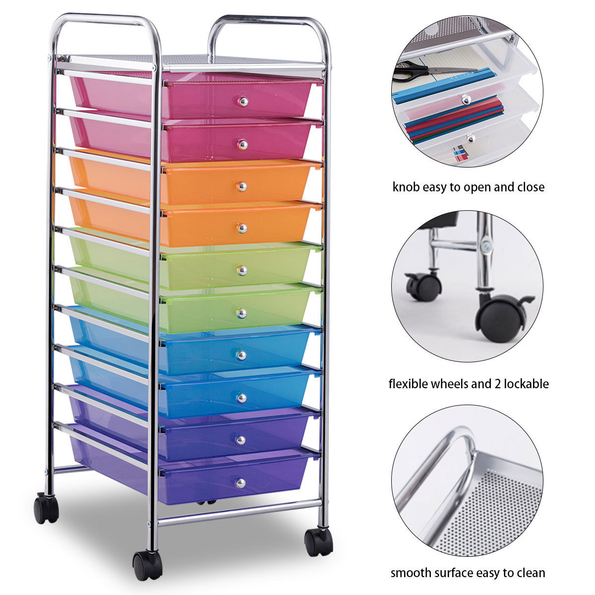 Costway 10 Drawer Rolling Storage Cart Scrapbook Paper Office School ...