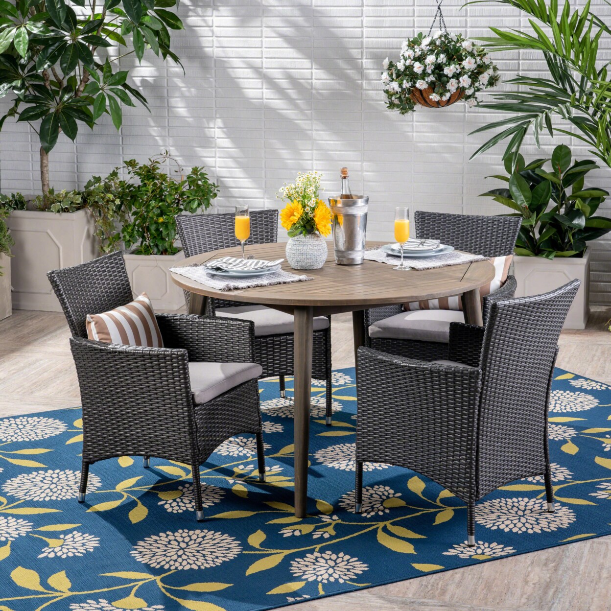 GDFStudio Hearn Outdoor 5 Piece Wood and Wicker Dining Set | Michaels