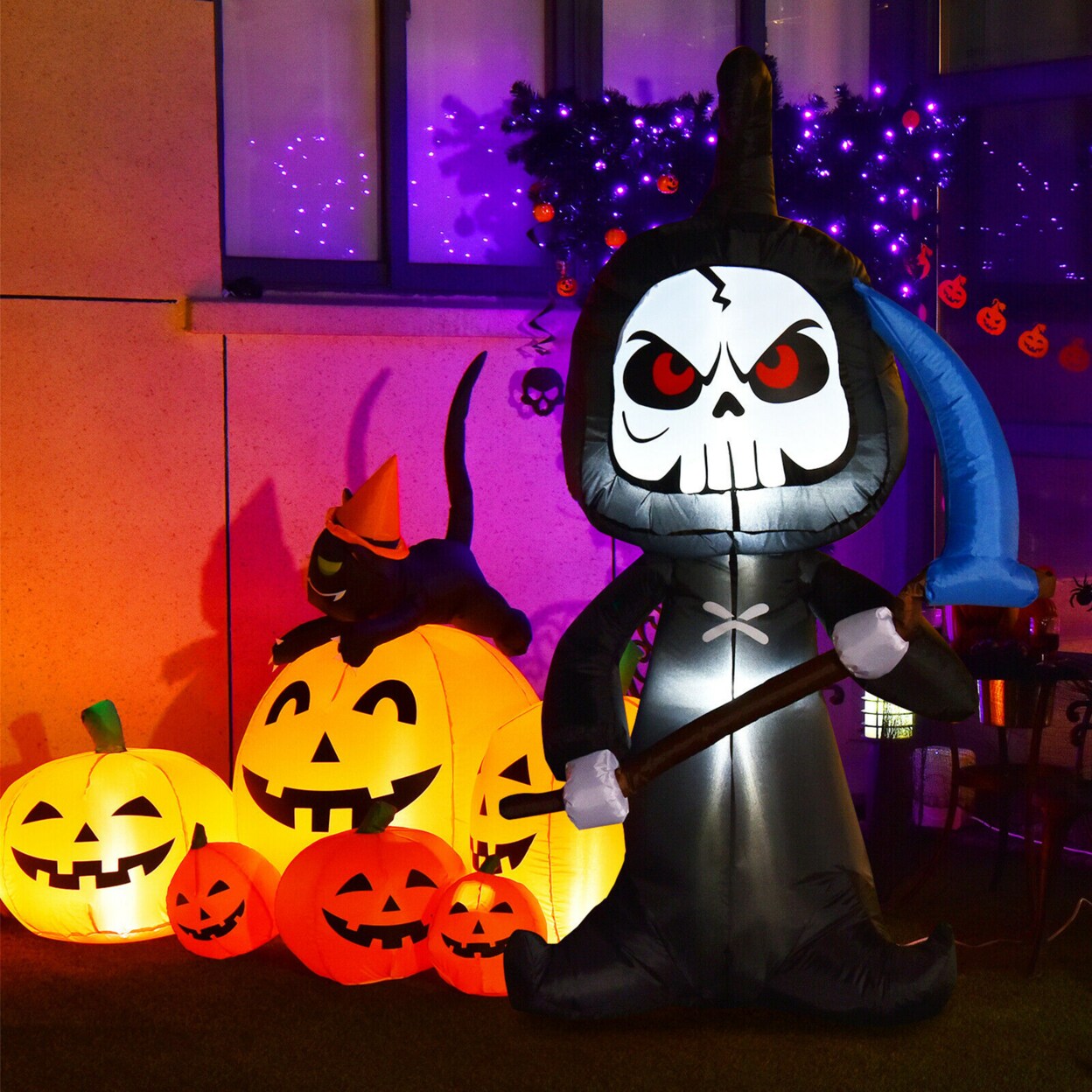 Gymax 6ft Inflatable Ghost Blow Up Halloween Decoration w/ Built-in LED ...