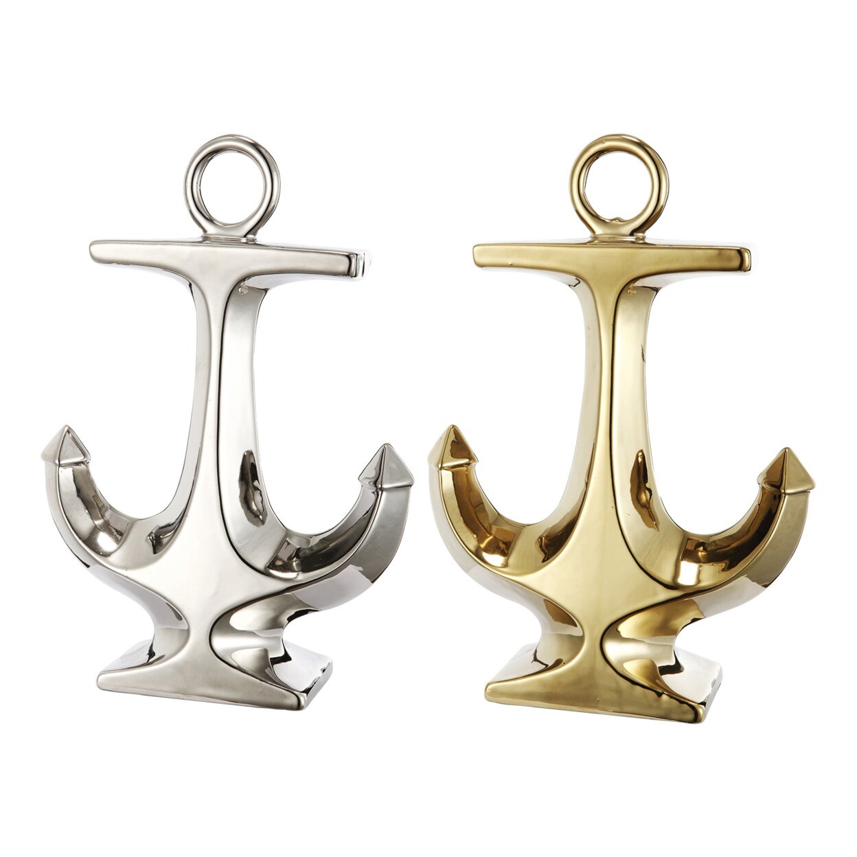 Saltoro Sherpi Nautical Ceramic Ship Anchor Decor, Set of 2, Gold and ...