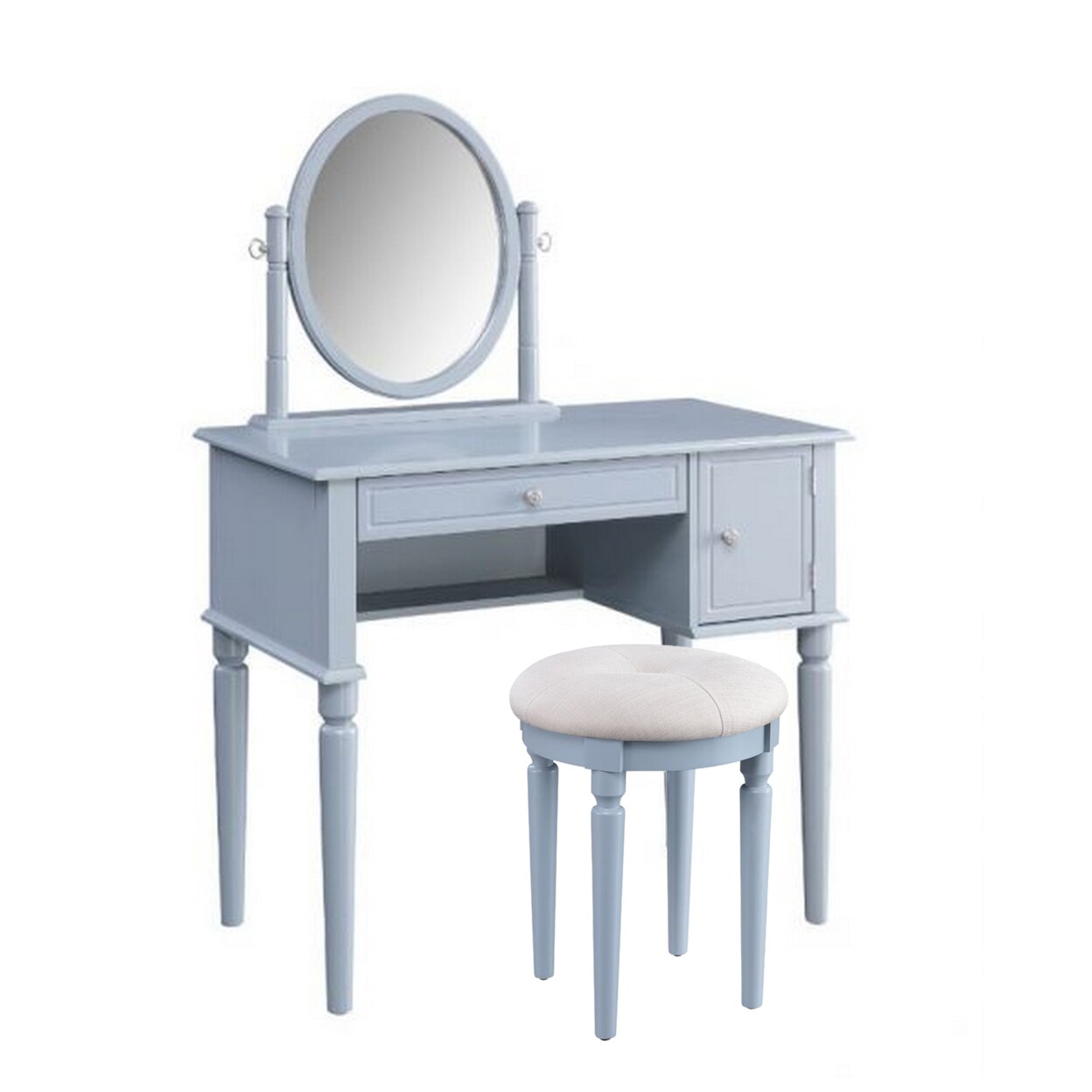 Saltoro Sherpi 2 Piece Vanity Desk Set with Padded Stool, Light Gray ...