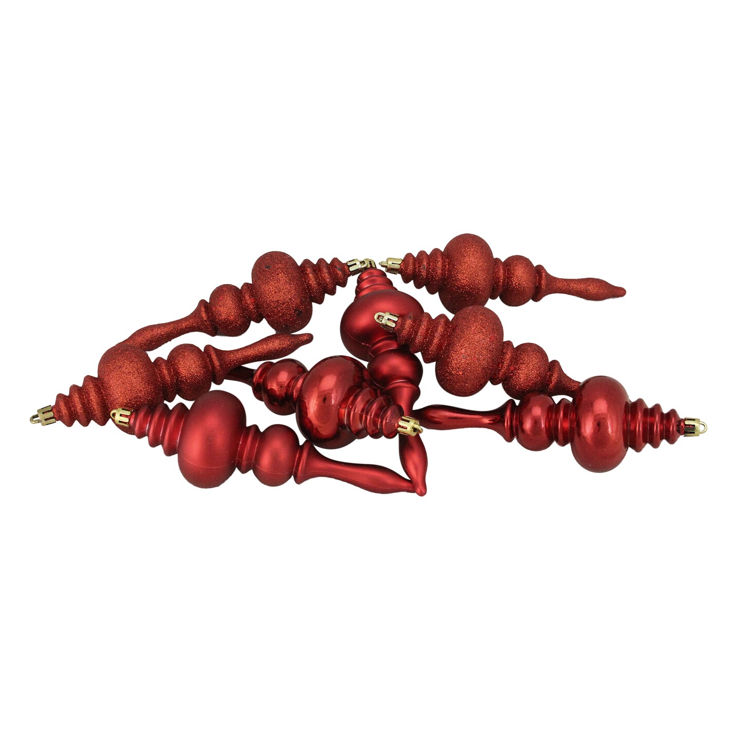 Northlight 8ct Red Hot Shatterproof 4-Finish Finial Christmas Ornaments ...