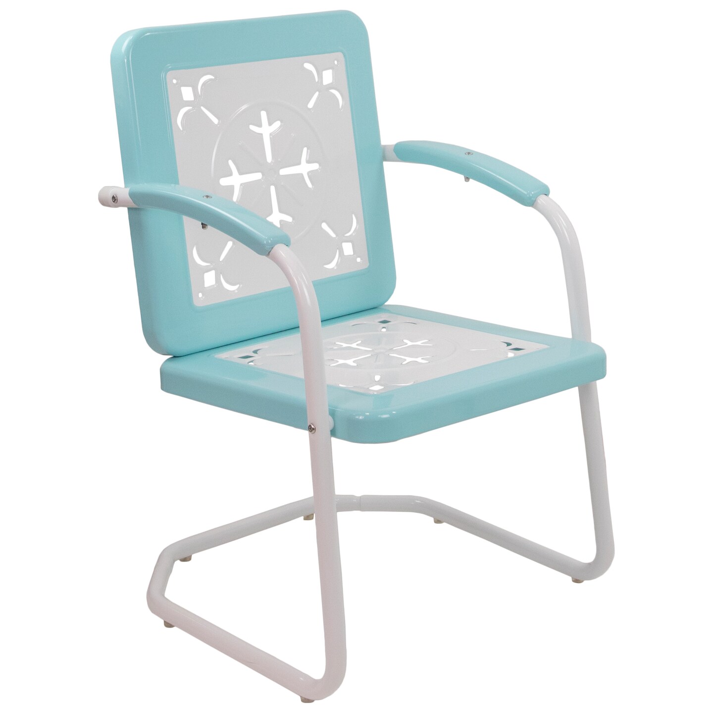 Northlight 35 Square Outdoor Retro Tulip Steel Armchair Blue and White