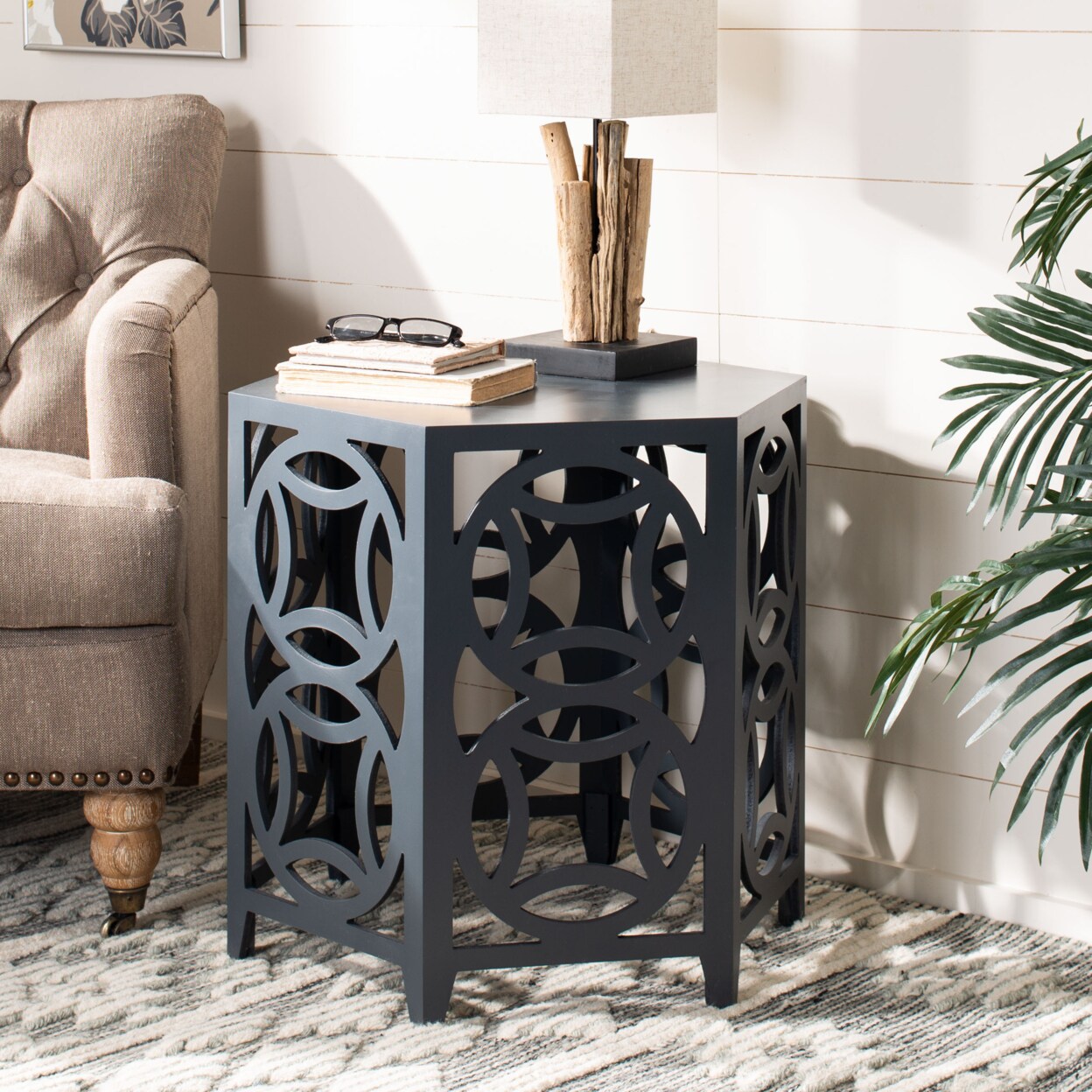 Safavieh Natanya Side Table Charcoal Grey