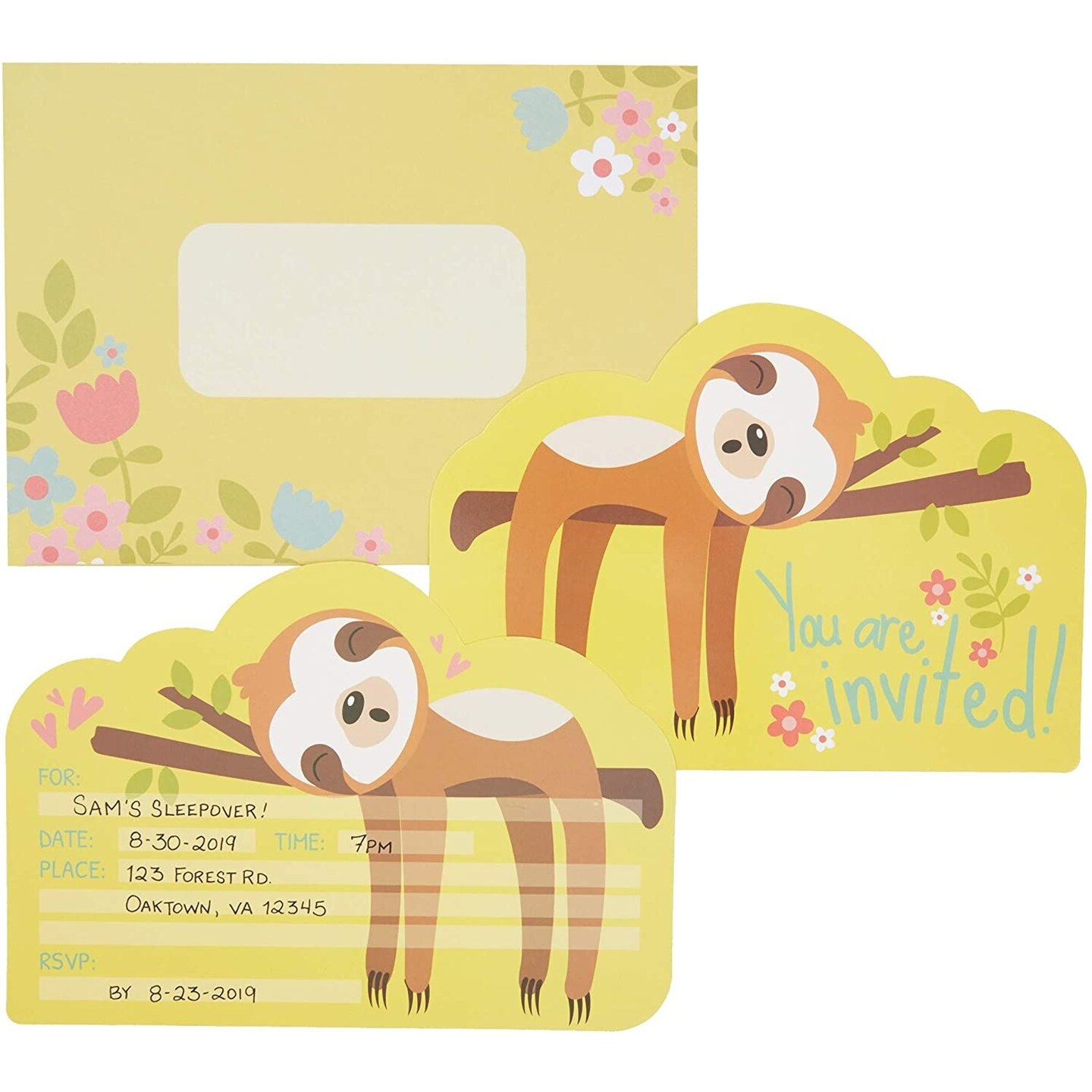 Blue Panda Sloth Invitations for Birthday Party with Envelopes (36 ...