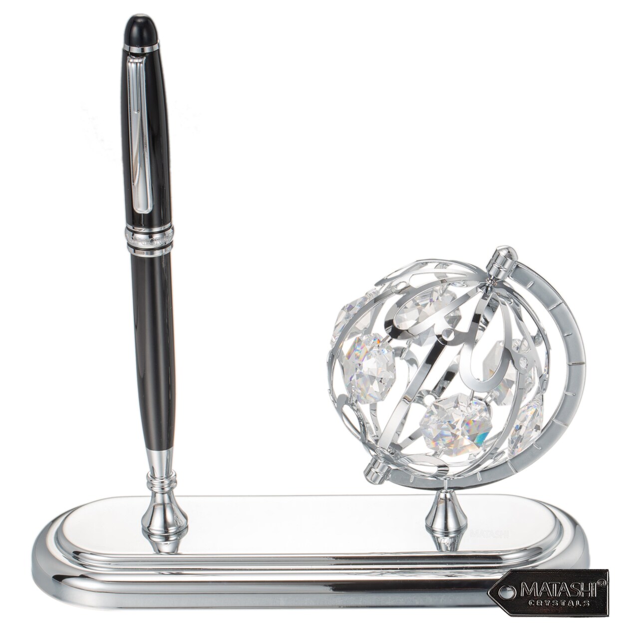 Matashi Highly Polished Chrome Plated Executive Globe Pen Desk Set ...