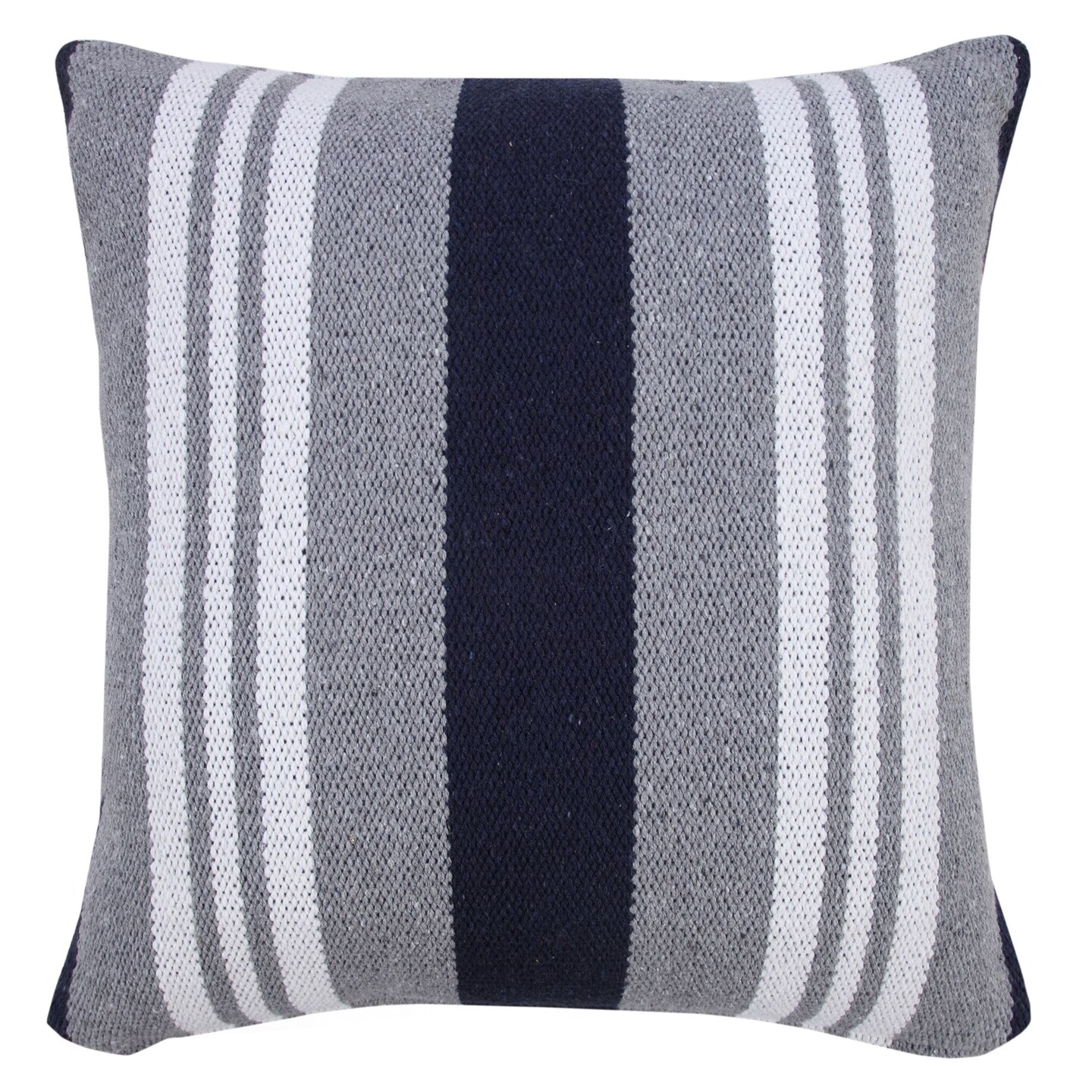 Laddha Home Designs 20" White and Blue Double Striped Square Throw ...