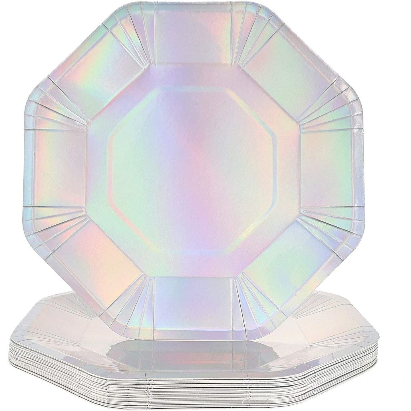 24 Pack Holographic Party Plates - Octogon Iridescent Paper Plate for ...