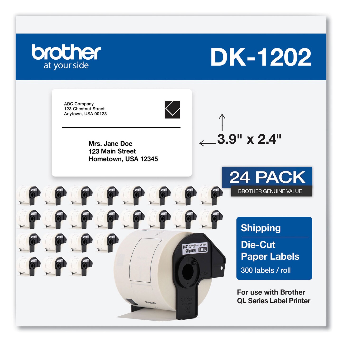 Brother Die-Cut Shipping Labels 2.4 x 3.9 White 300/Roll 24 Rolls/Pack ...