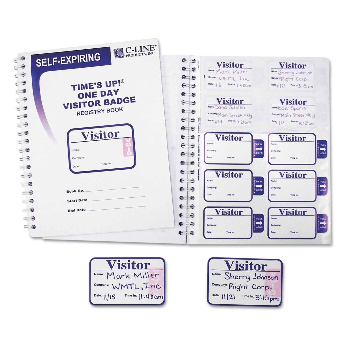 C-Line Times Up Self-Expiring Visitor Badges w/Registry Log 3 x 2 WE ...