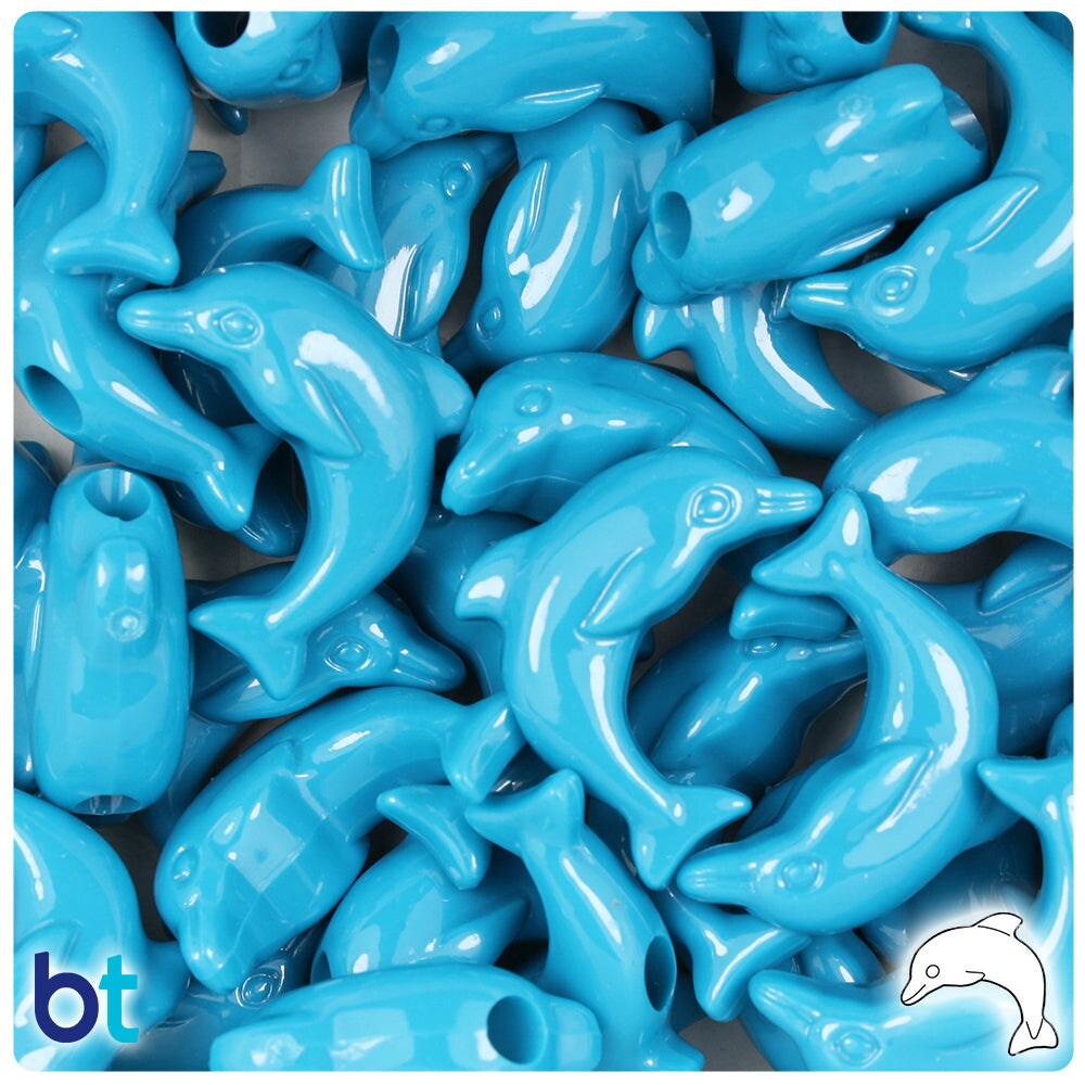 BeadTin Dark Turquoise Opaque 25mm Dolphin Plastic Pony Beads (24pcs ...