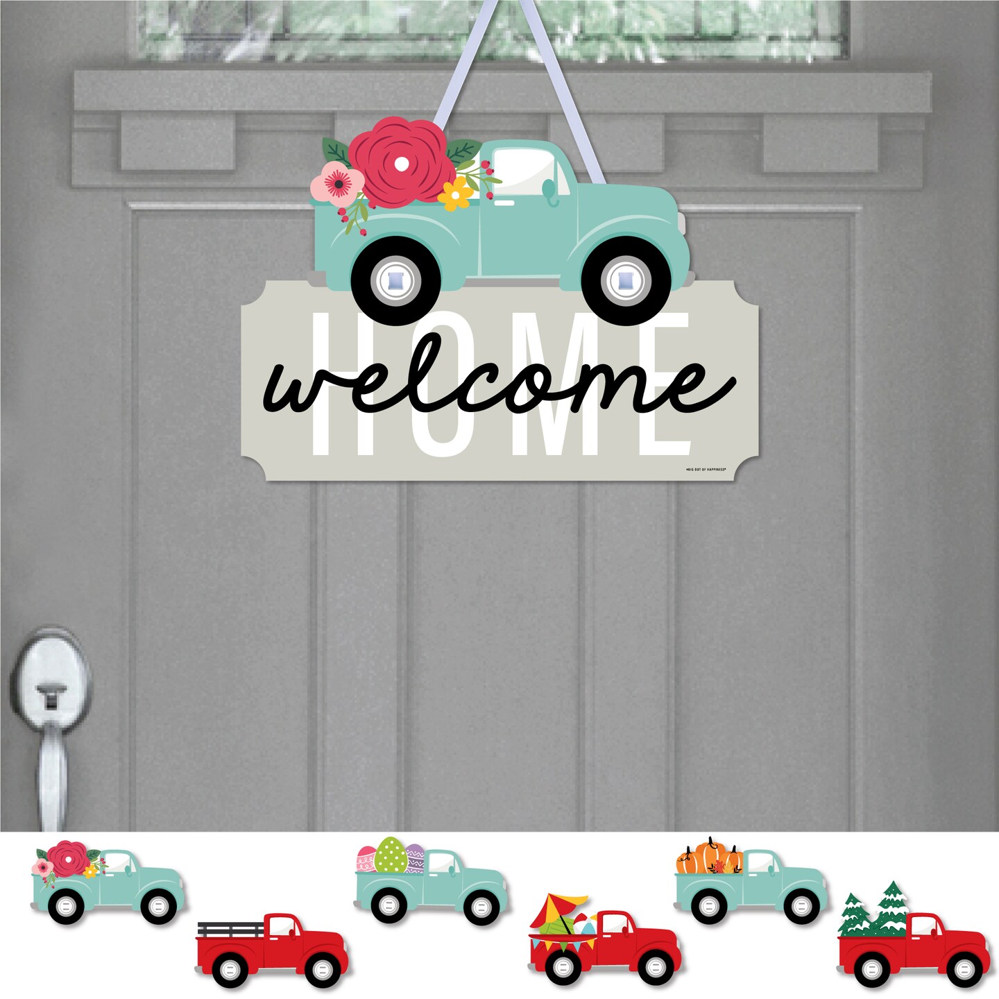 Big Dot of Happiness Vintage Holiday Truck - Hanging Welcome Home Red ...
