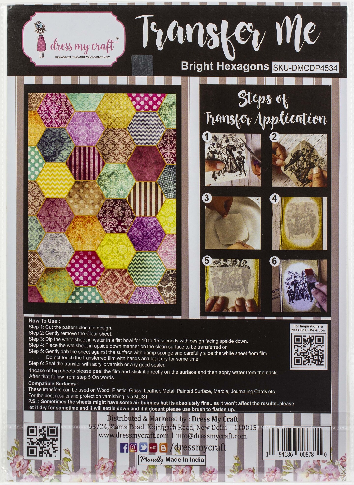 Dress My Craft Transfer Me Sheet A4-Bright Hexagons | Michaels