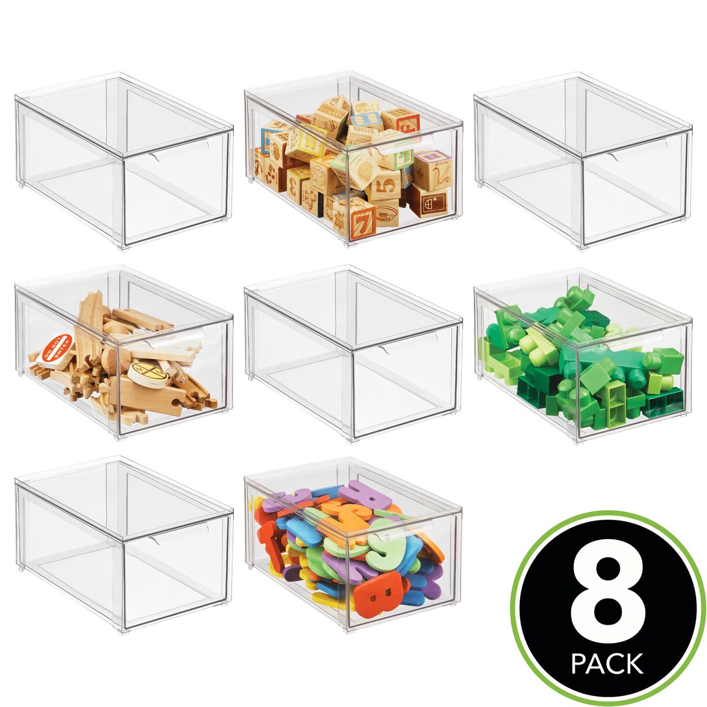 mDesign Plastic Playroom/Gaming Organizer Stacking Bin, Handle, 8 Pack ...