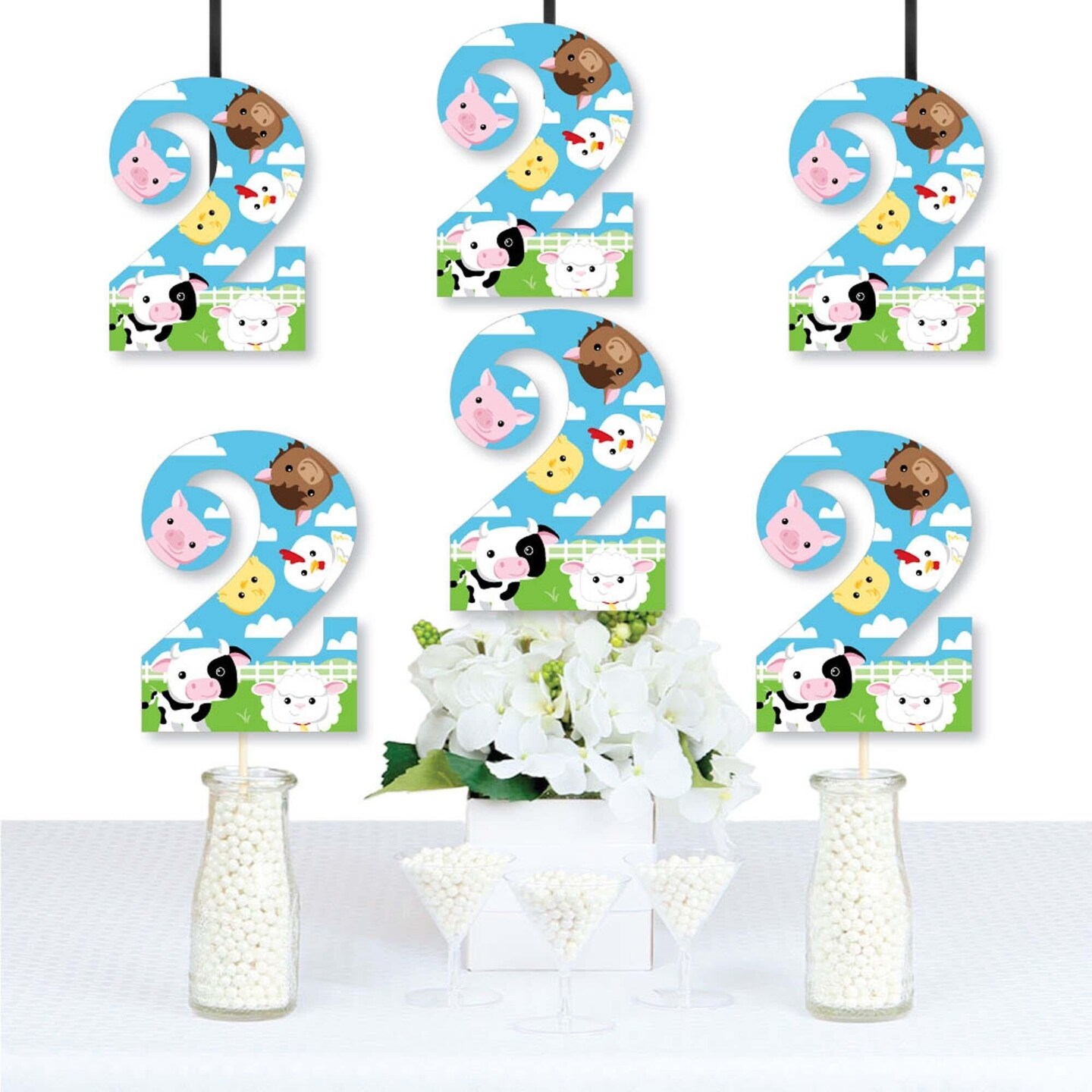 Big Dot of Happiness 2nd Birthday Farm Animals - Two Shaped Decorations ...