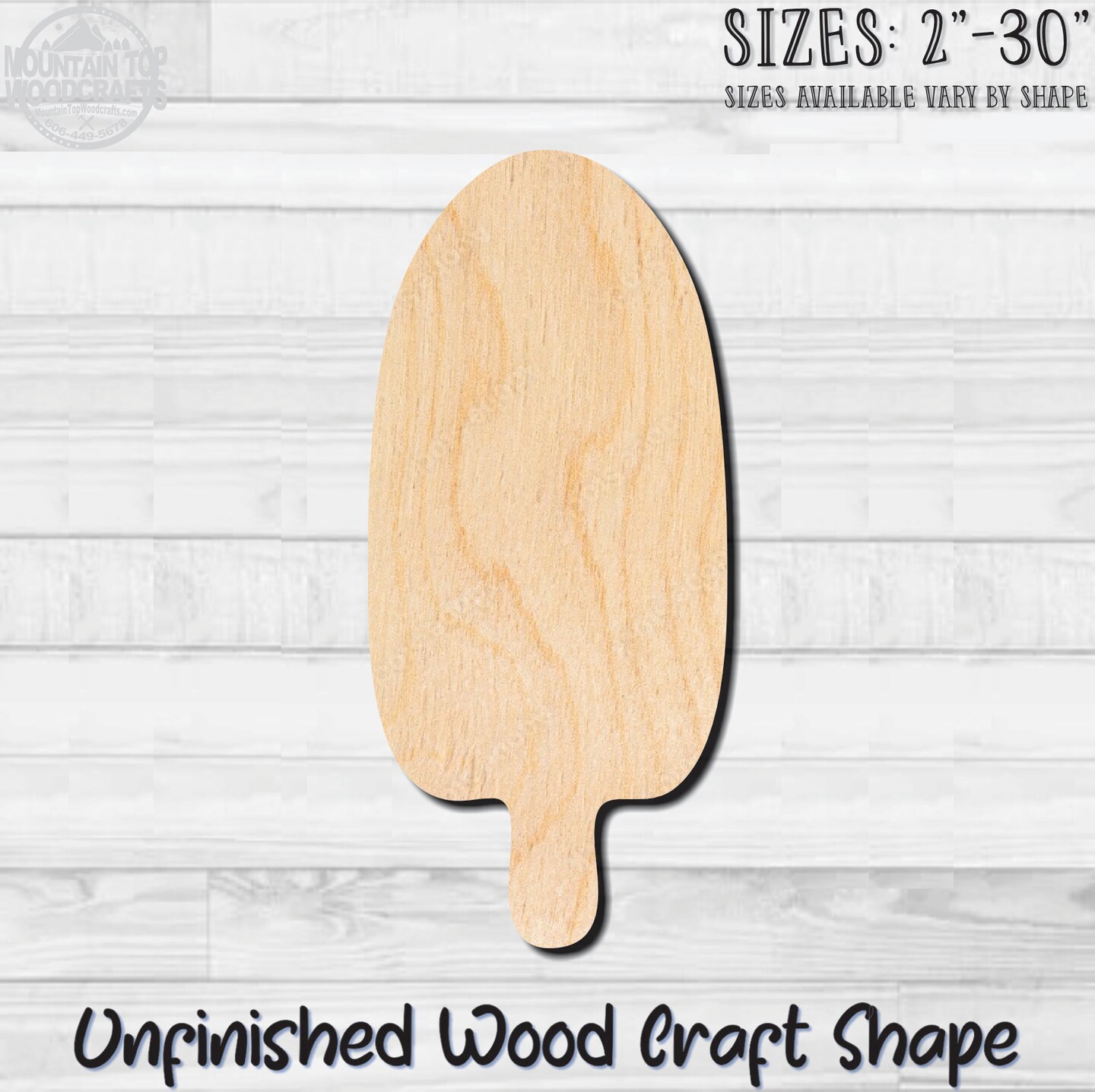 Popsicle 1 Unfinished Wood Shape Blank Laser Engraved Cut Out Woodcraft ...