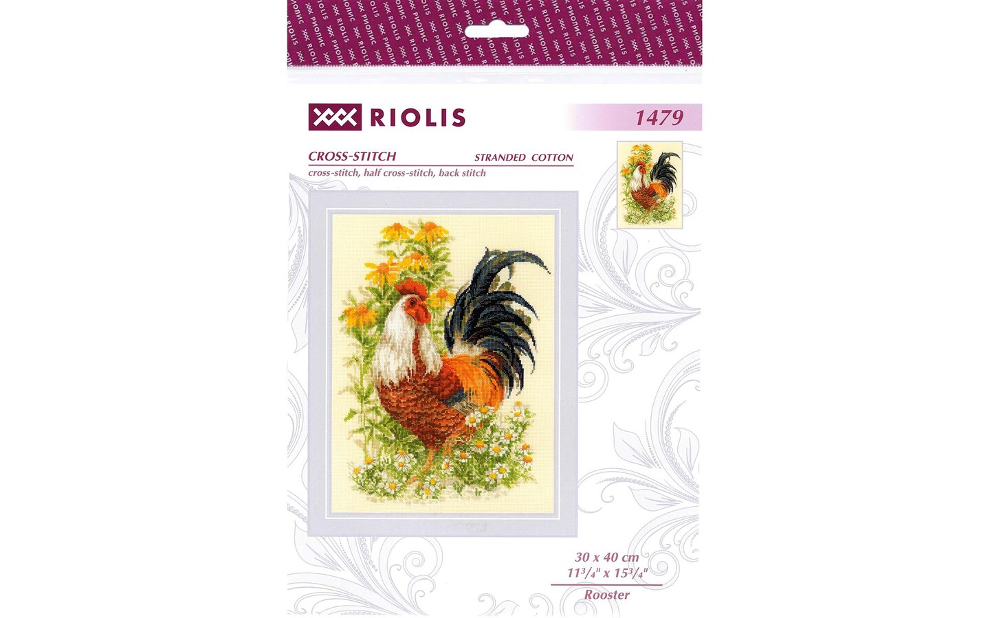 Riolis Cross Stitch Kit Rooster, 11 3/4" x 15 3/4" (30 x 40 cm ...