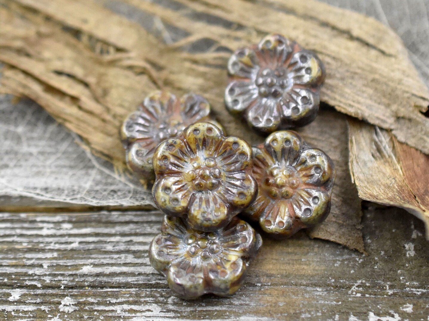 *6* 14mm Opaque Greenstone Picasso Wildflower Beads | Michaels