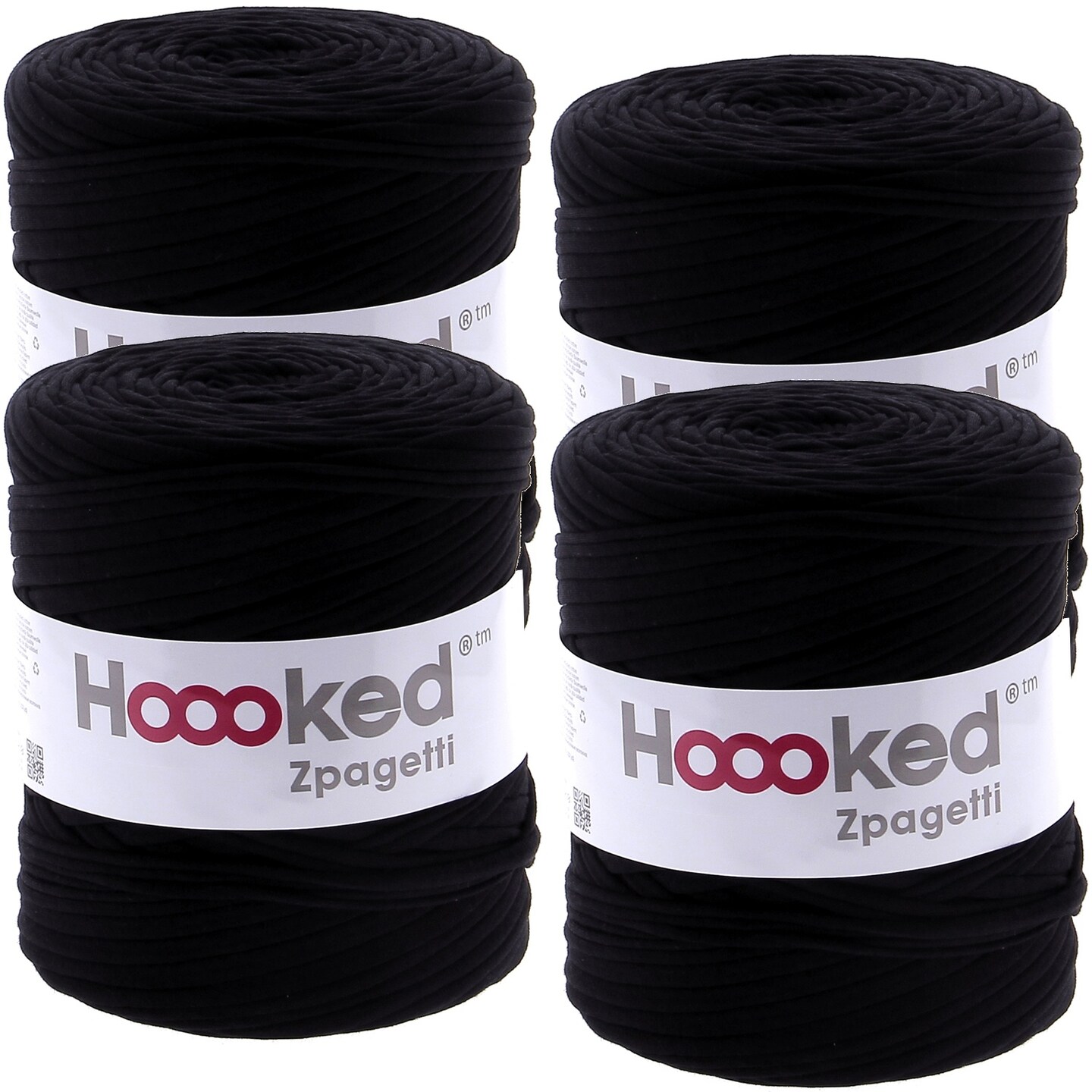 Multipack of 4 - Hoooked Zpagetti Yarn-Classic Black - Pure Black ...