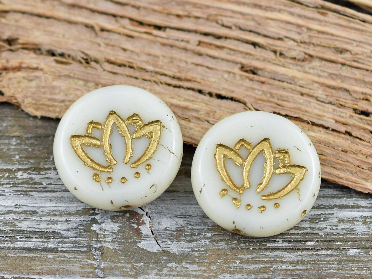 *4* 14mm Gold Washed Opaque Ivory Lotus Flower Coin Beads | Michaels