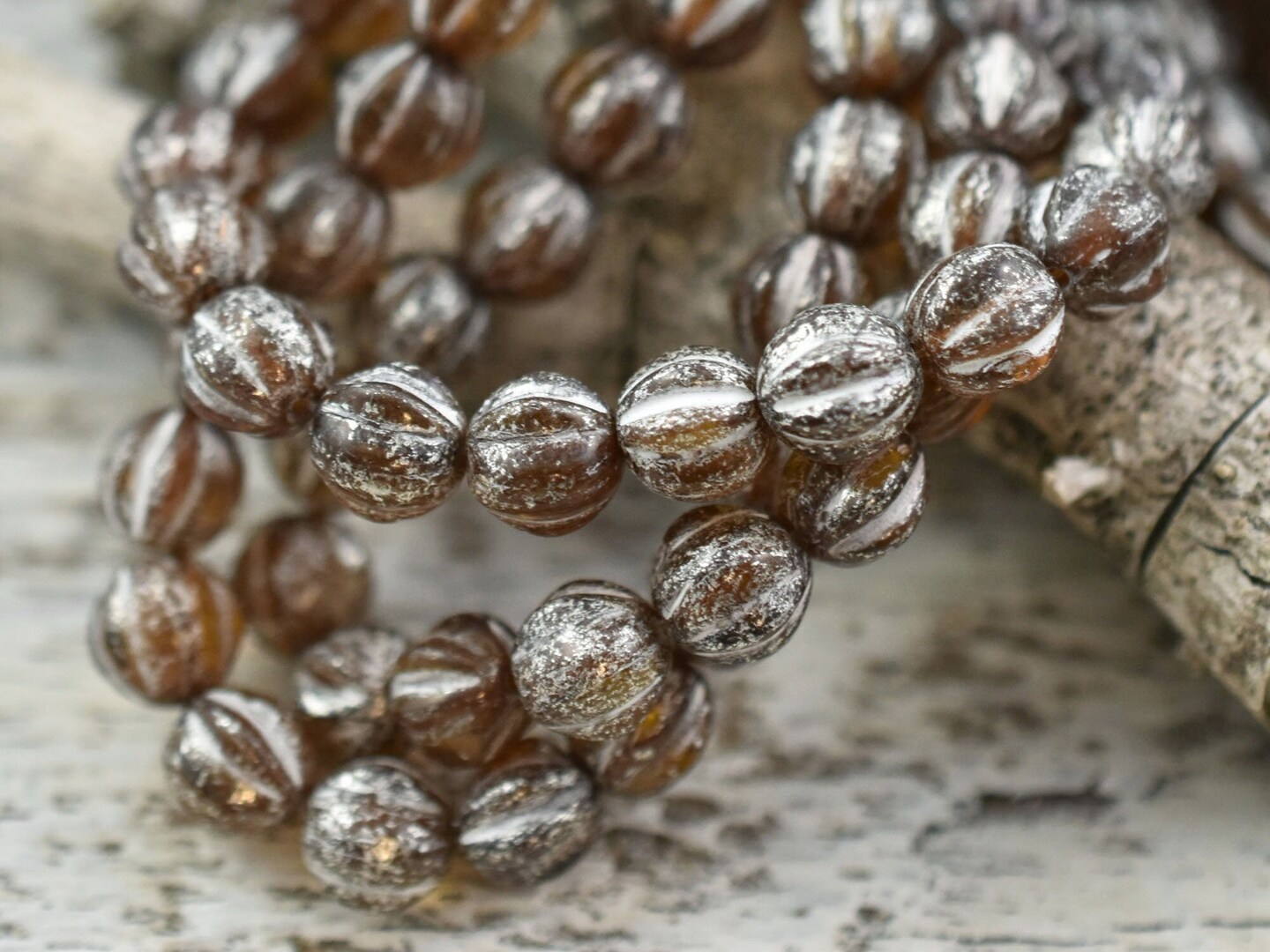 *25* 6mm Silver Mercury Washed Amber Fluted Round Melon Beads | Michaels