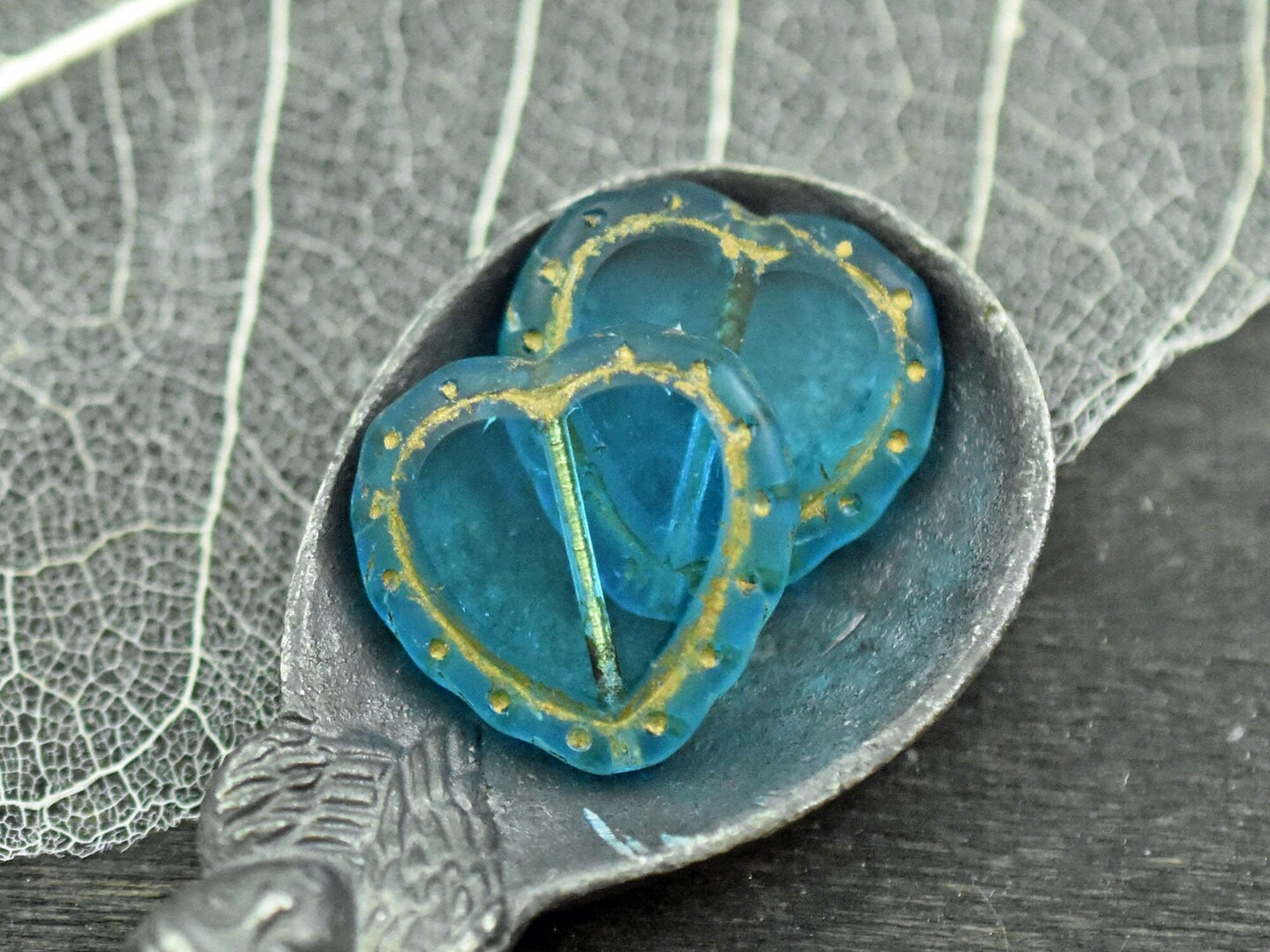 *2* 18mm Bronze Patina Washed Aquamarine Heart Beads | Michaels