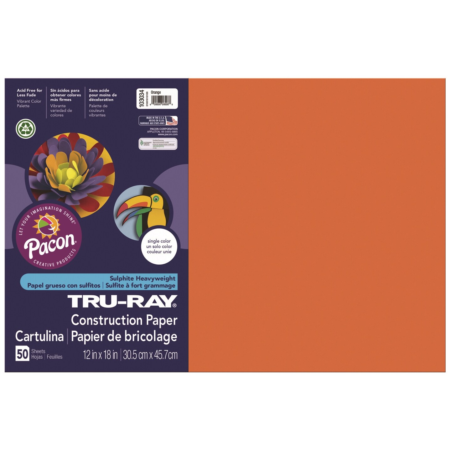 Tru-Ray® Heavyweight Construction Paper, Orange, 12" x 18", 50 Sheets ...