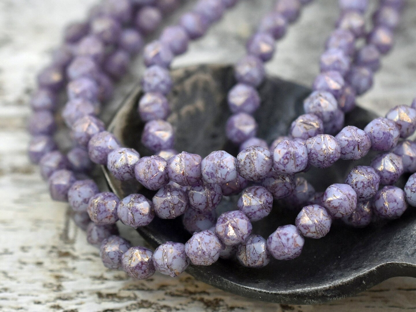 *50* 4mm Purple Washed Periwinkle Blue English Cut Round Beads | Michaels