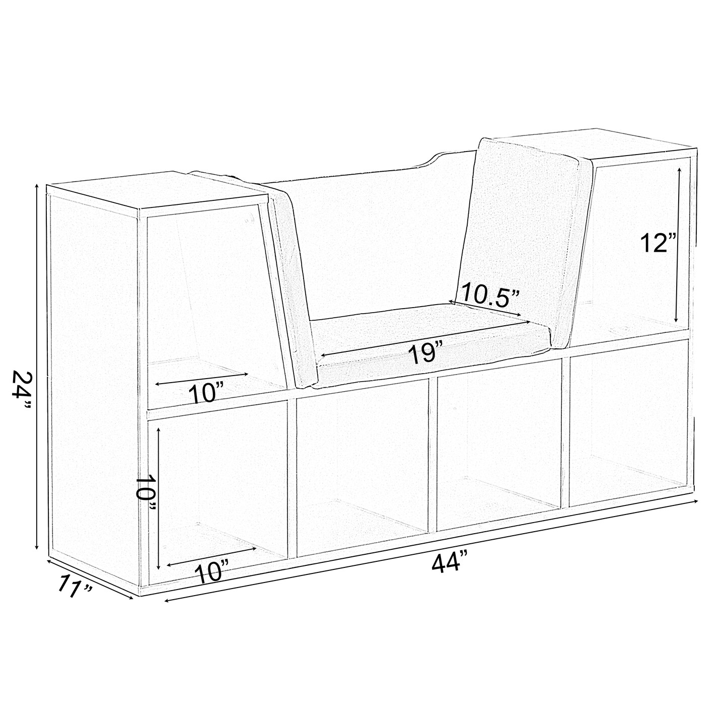 Modern Multi-Purpose Bookshelf with Storage Space and Gray Cushioned ...