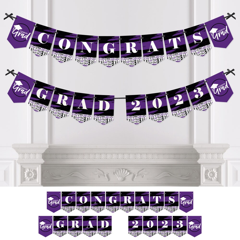 Big Dot of Happiness Purple Graduation Bunting Banner - Party ...