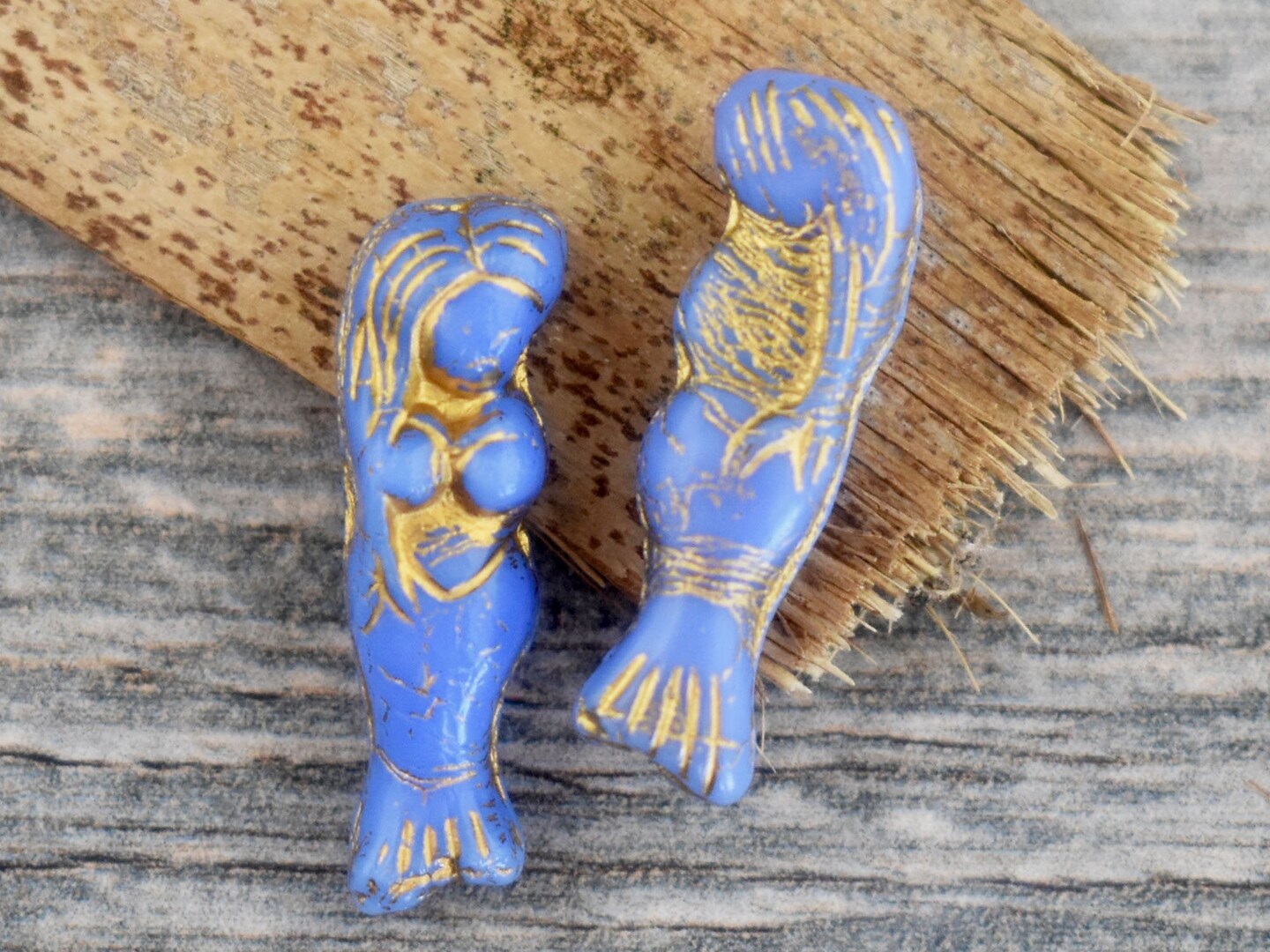 *2* 5x28mm Gold Washed Periwinkle Blue Mermaid Beads | Michaels