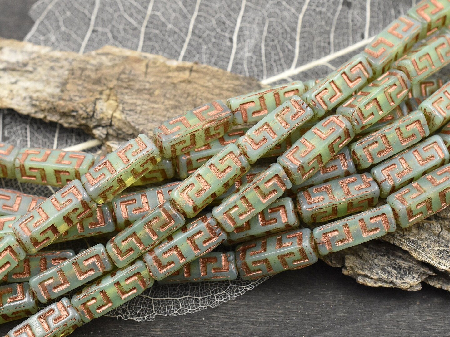 *12* 15x5mm Copper Washed Green Opal Celtic Block Tube Beads | Michaels