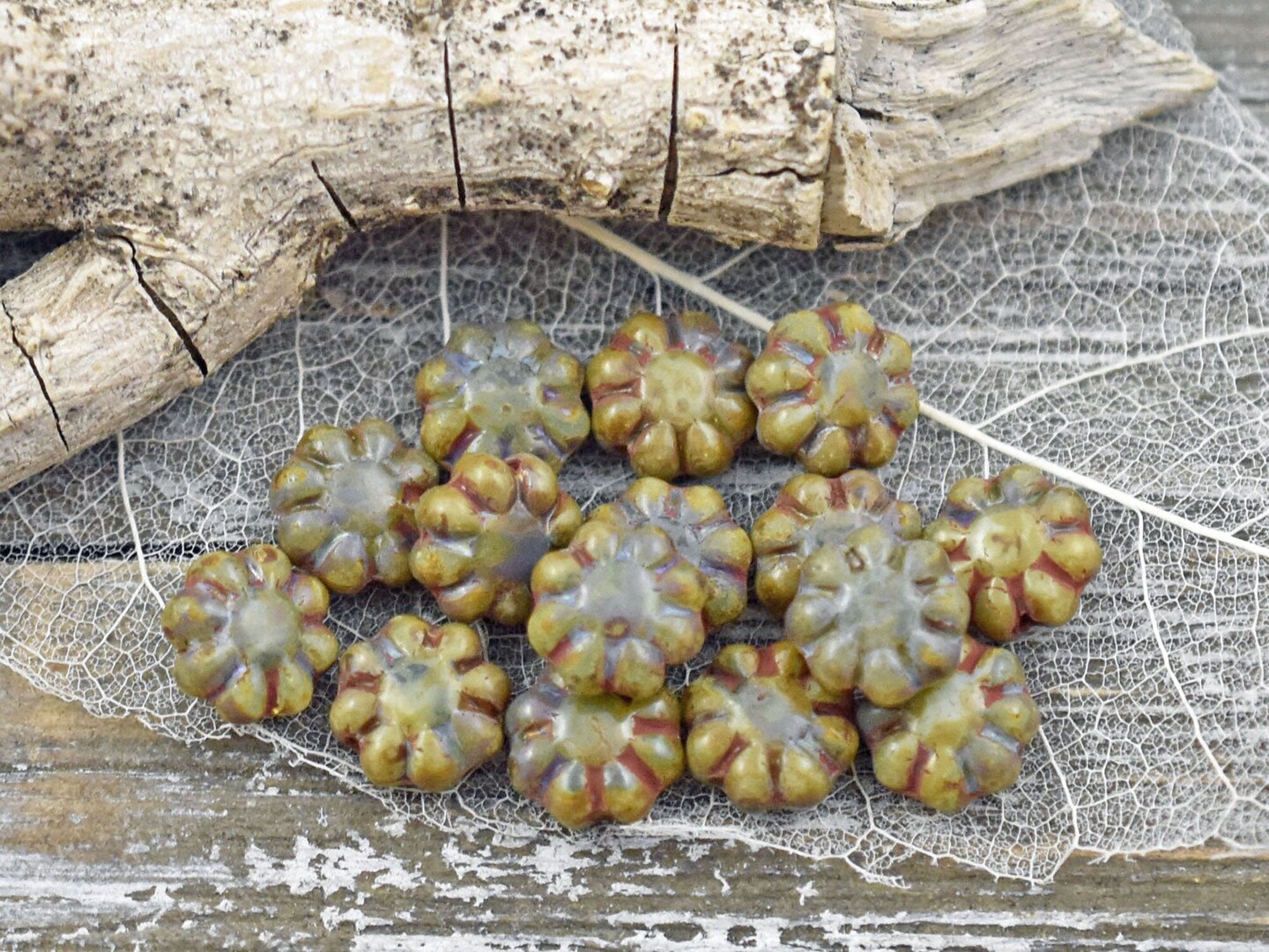 *15* 9mm Artichoke Green Picasso Cactus Flower Beads | Michaels