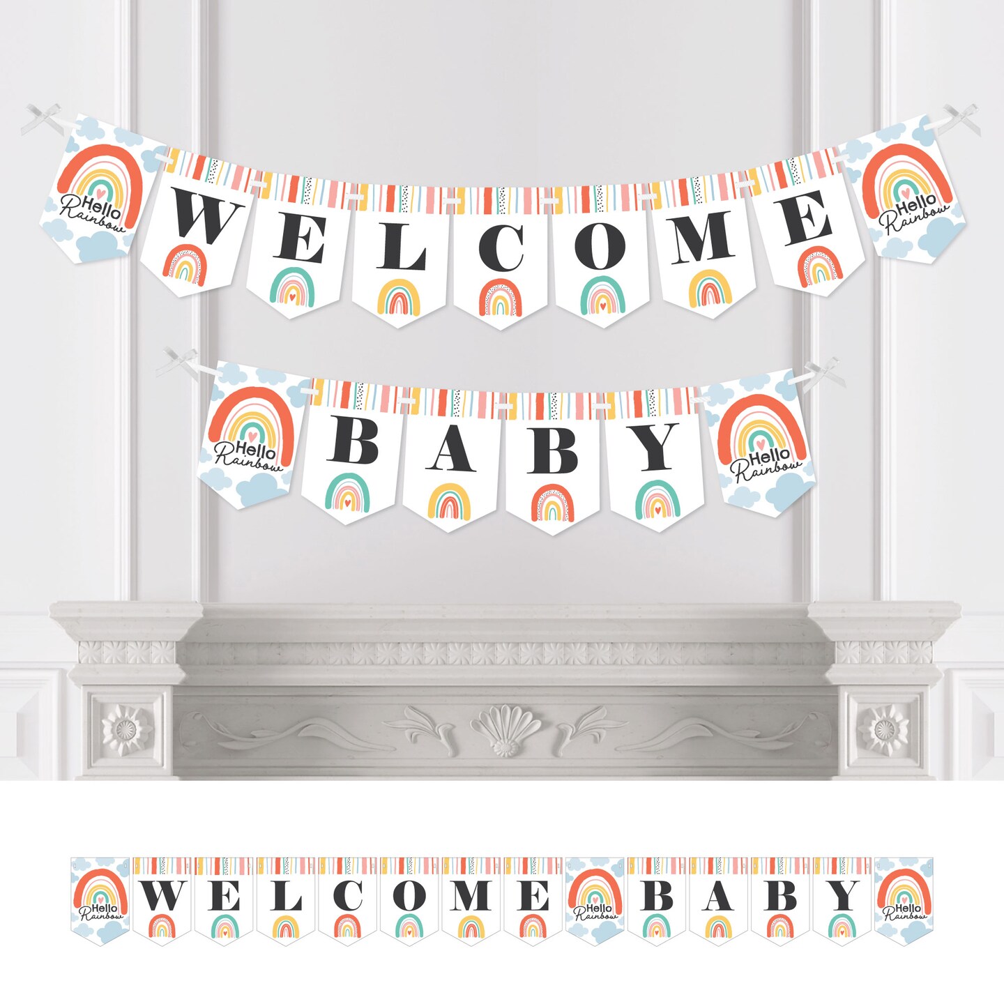 Big Dot of Happiness Hello Rainbow - Boho Baby Shower Bunting Banner ...
