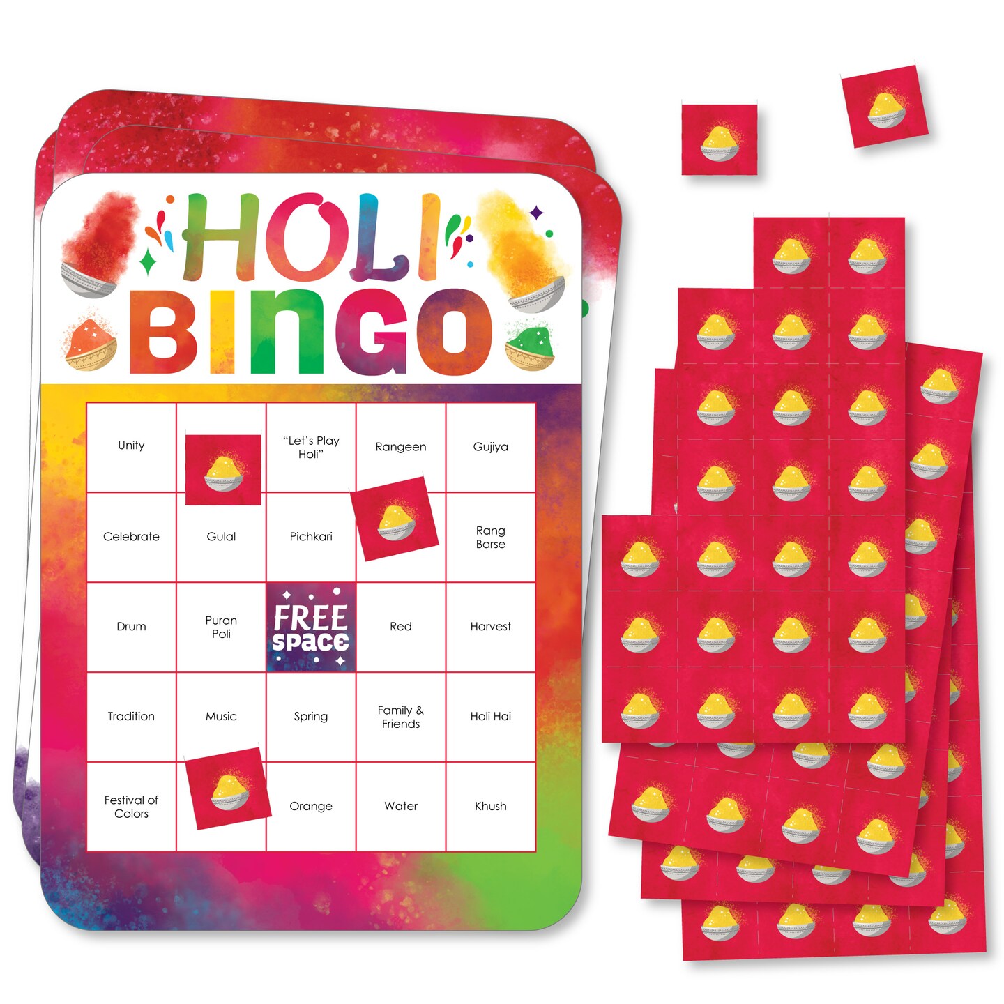 Big Dot of Happiness Holi Hai - Bingo Cards and Markers - Festival of ...
