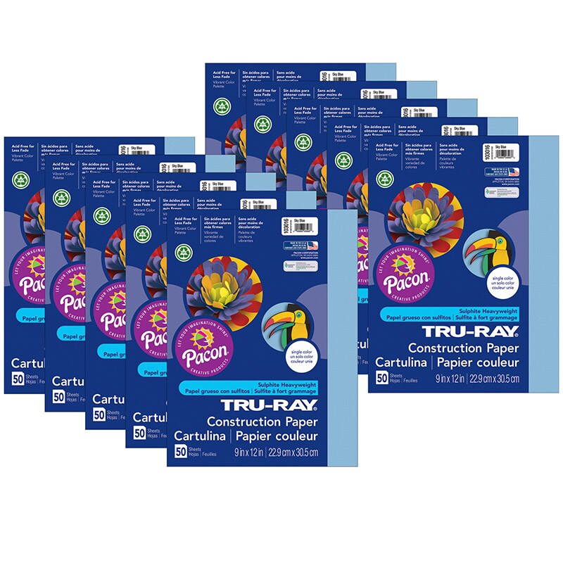 Construction Paper, Sky Blue, 9" x 12", 50 Sheets Per Pack, 10 Packs ...