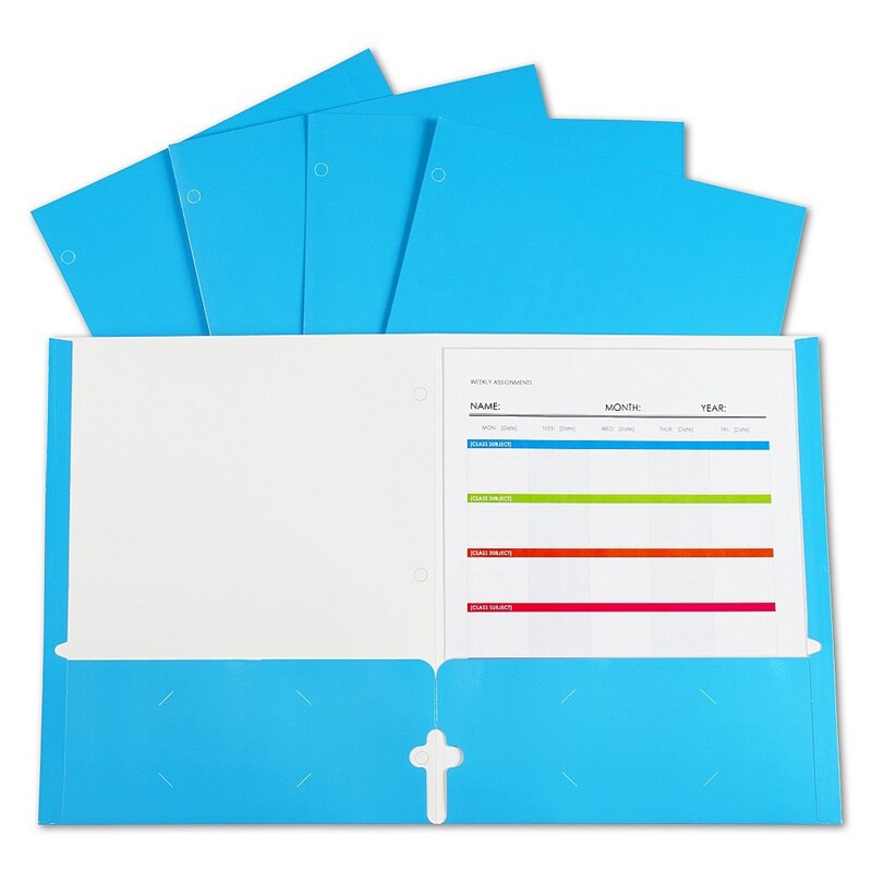 2-Pocket Laminated Paper Portfolios with 3-Hole Punch, Blue, Box of 25 ...