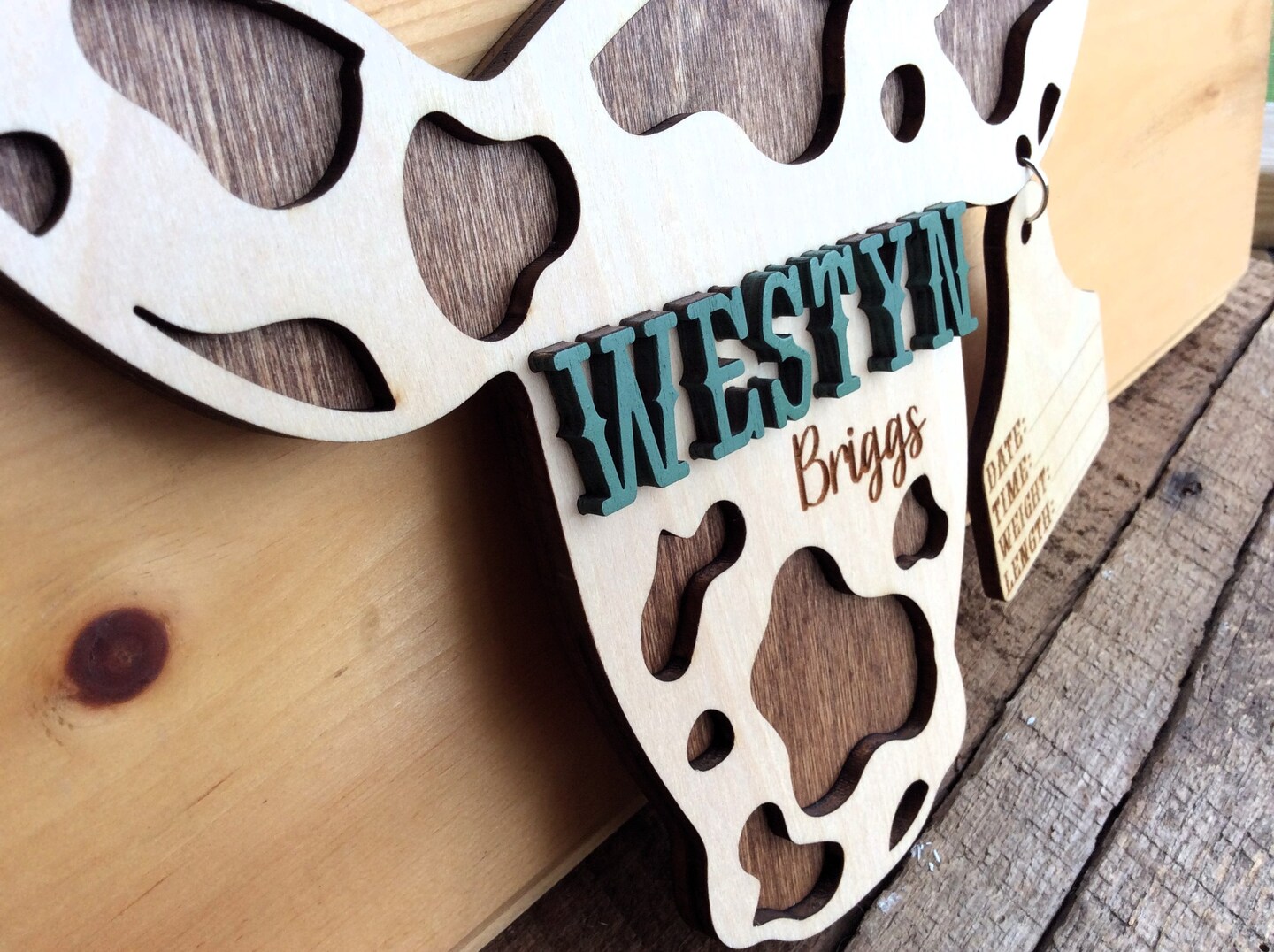 Cow Baby Birth Stats Sign, Cow Tag Baby Name Sign, Monthly Milestone ...