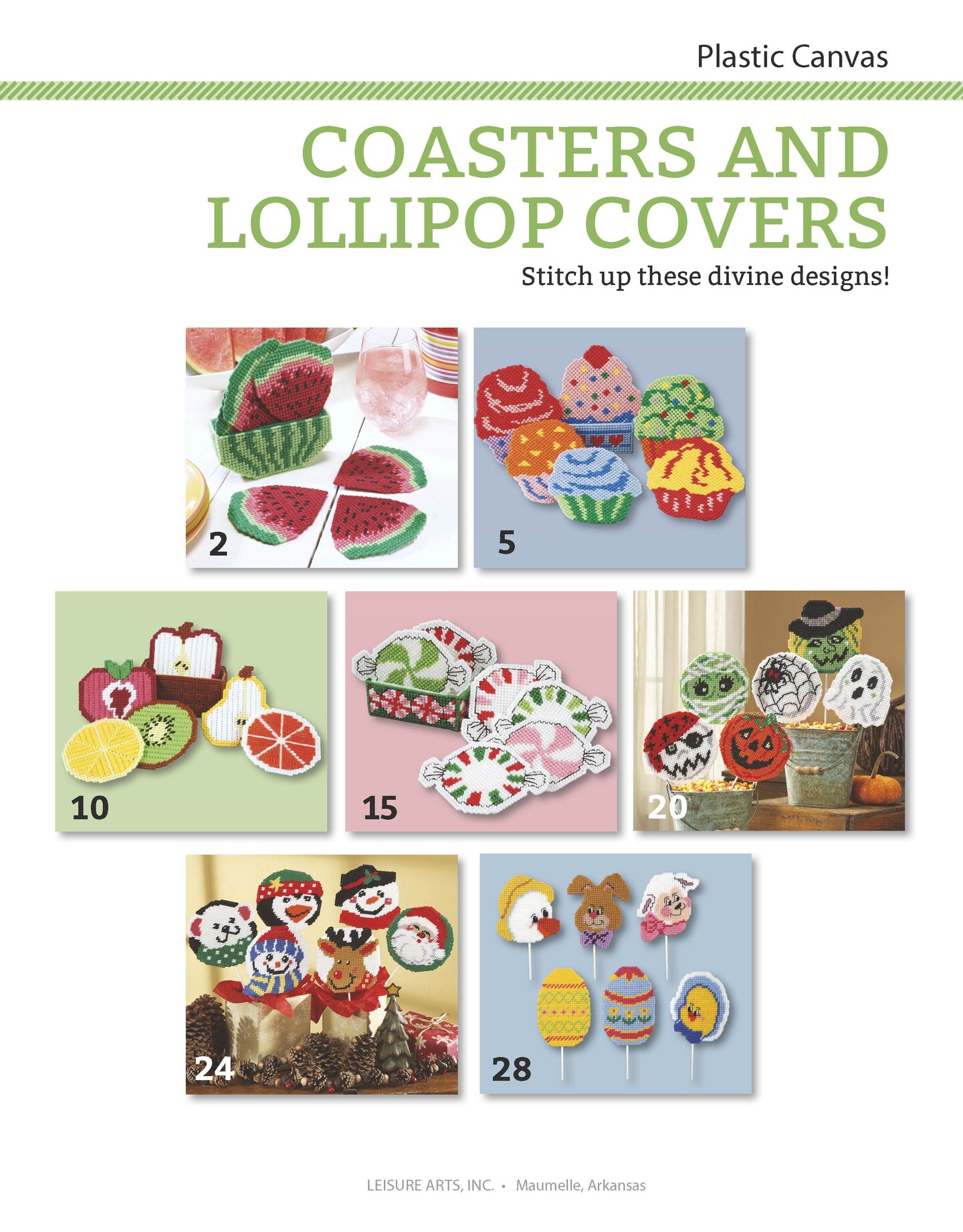 Leisure Arts Coasters And Lollipop Covers Plastic Canvas Cross Stitch